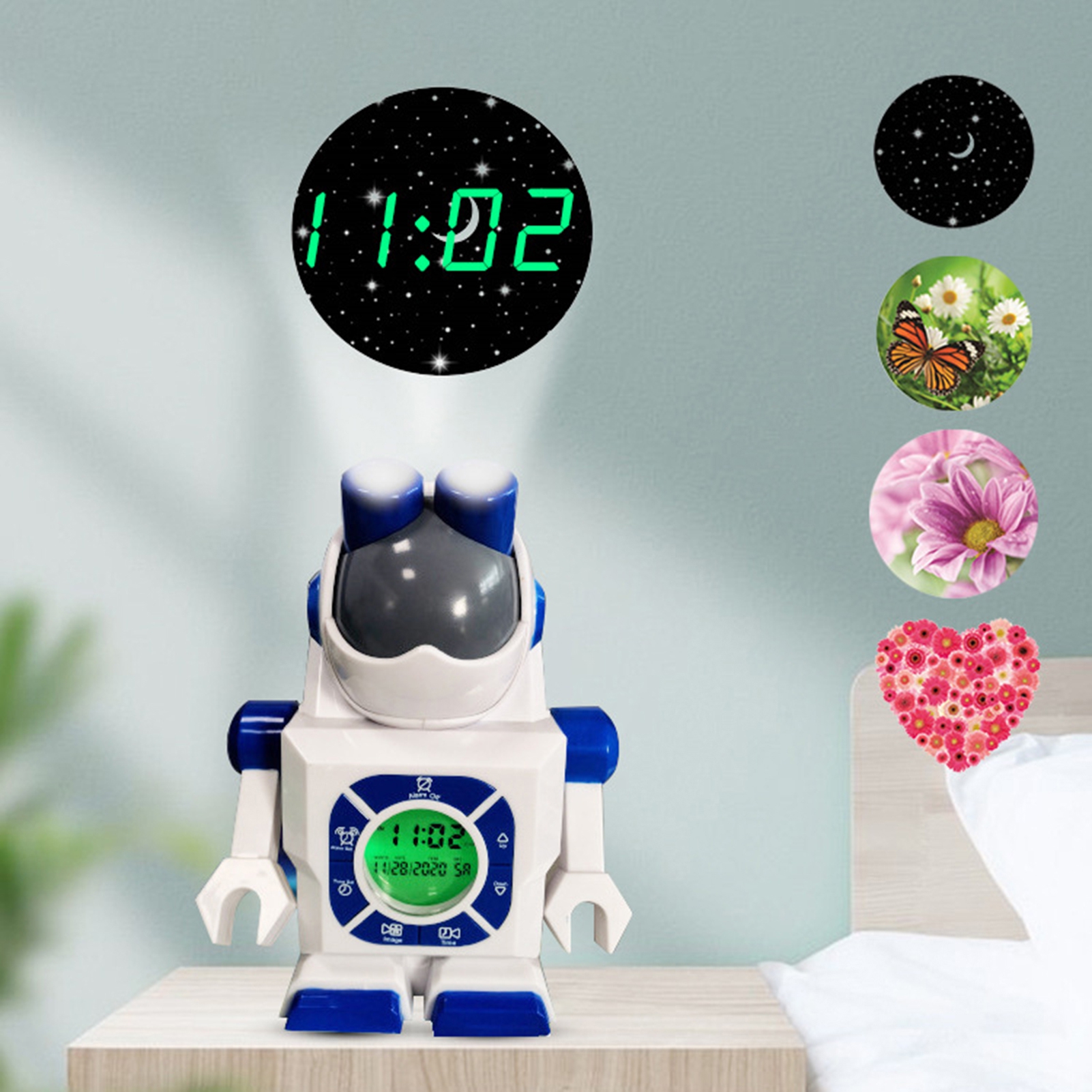 Xeyise Alarm Clock Digital Display Projection Clock Cute Design Robot ...