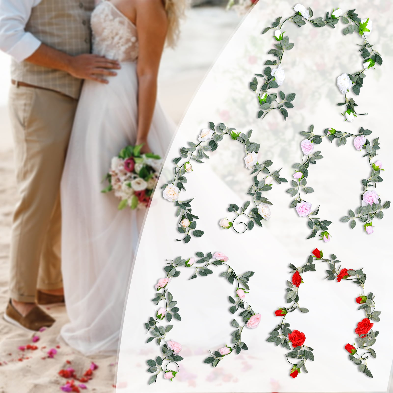 Xeyise Artificial Eucalyptus Rose Garland Realistic Home Wedding Garden ...