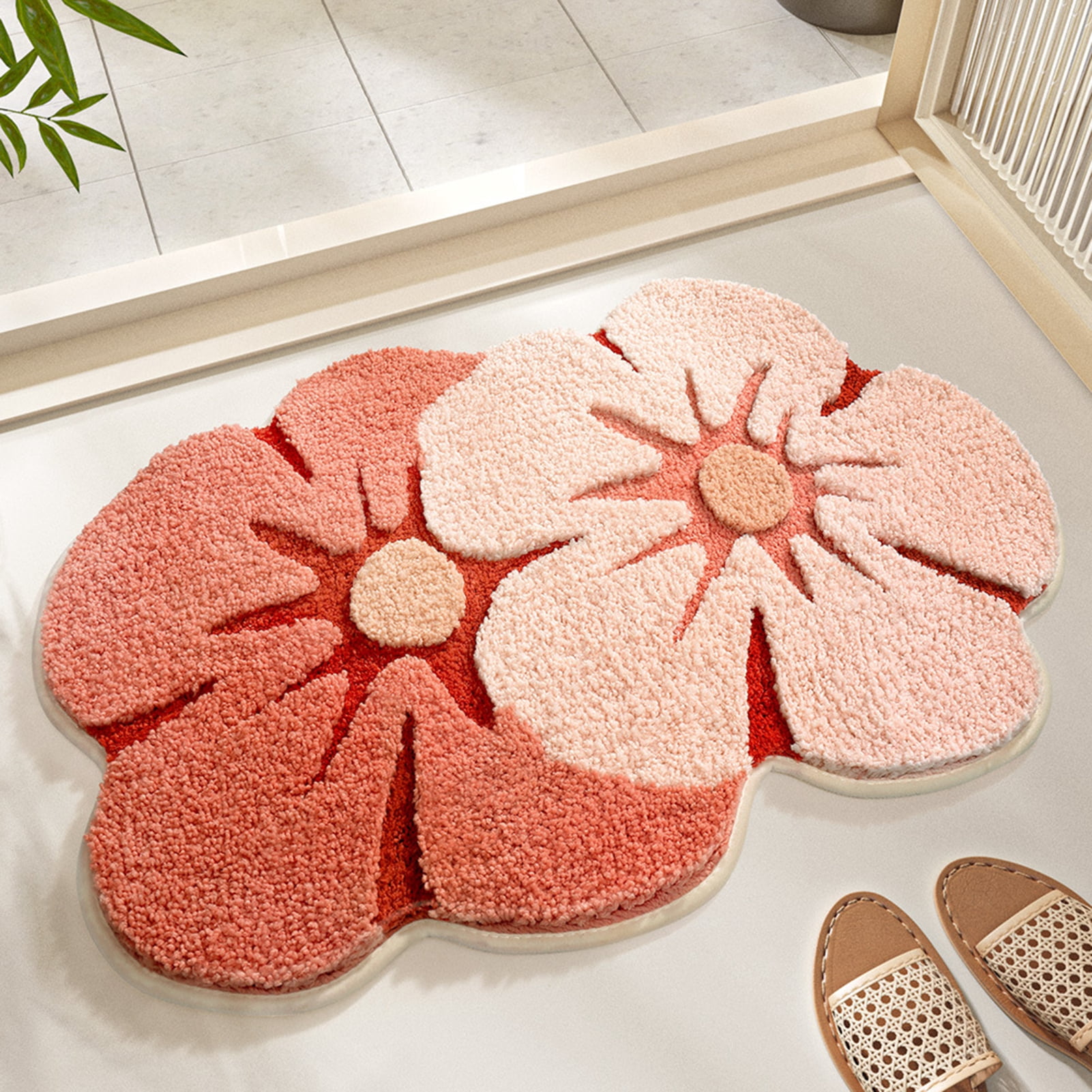 Xeyise Bathroom Floor Mats Water Absorbent Cartoon Flower Shape Soft ...