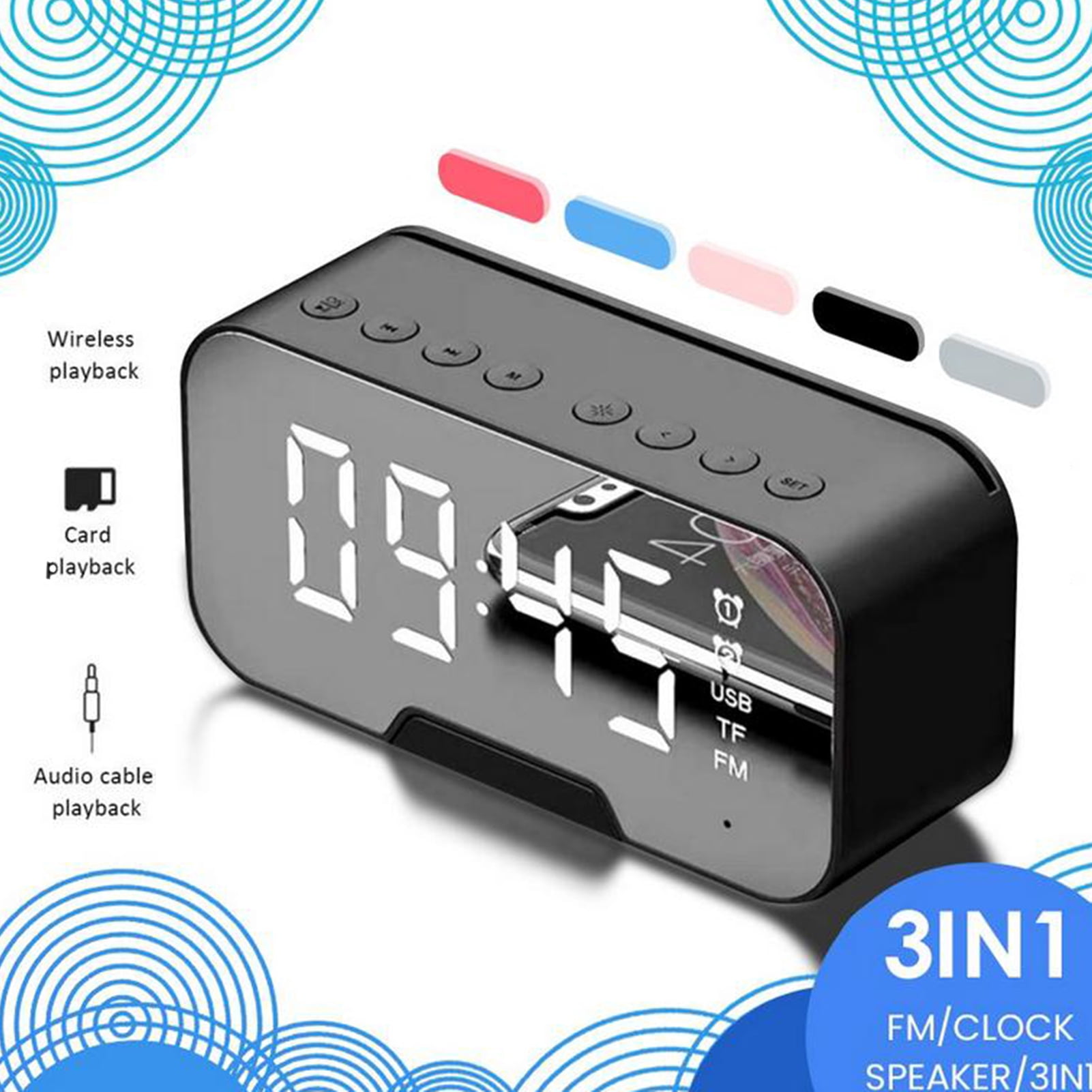 Xeyise Bluetooth Speaker FM Radio LED Mirror Voice Broadcast Snooze ...