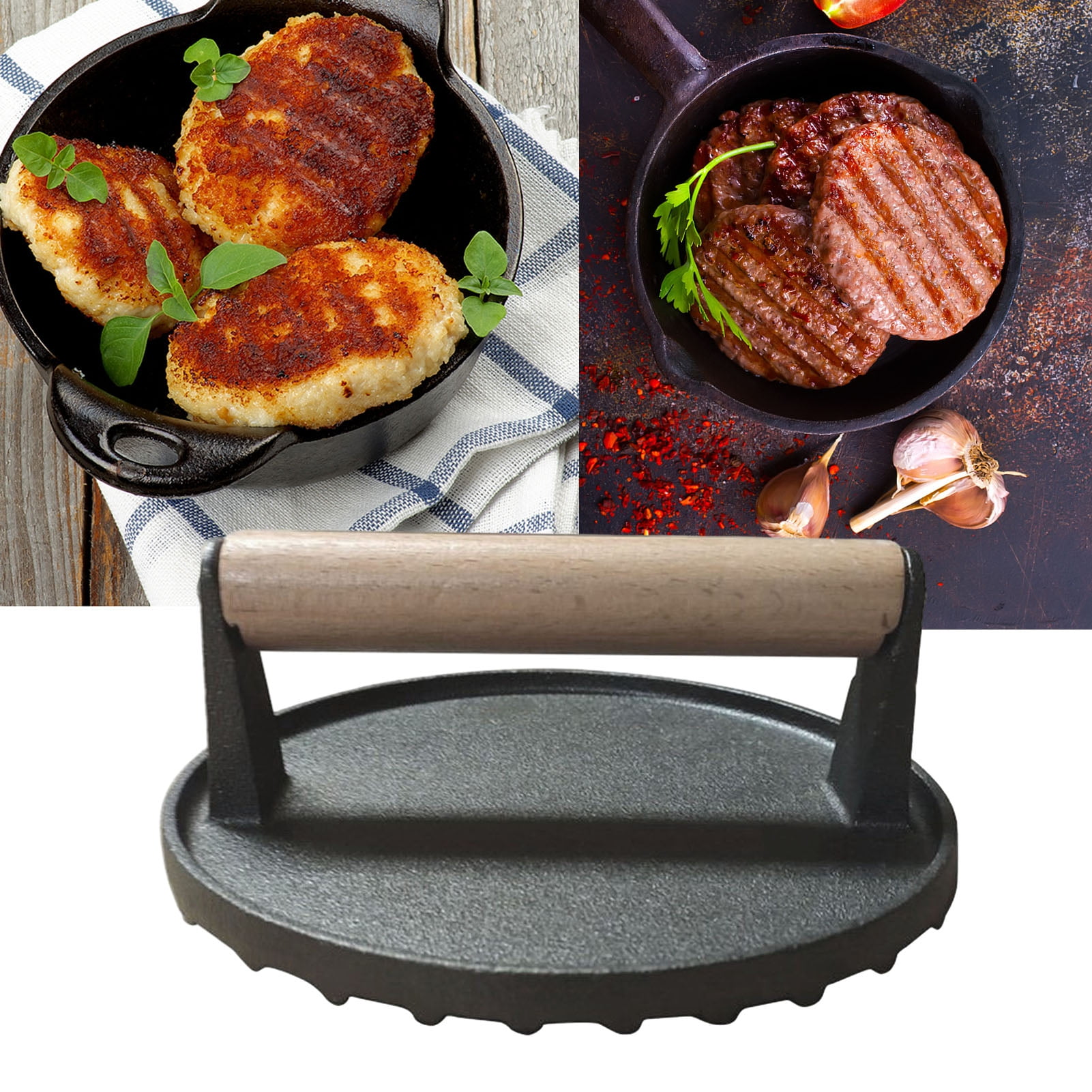 Xeyise Cast Iron Beef Press Board Perfect for Burgers Steaks Sandwiches ...