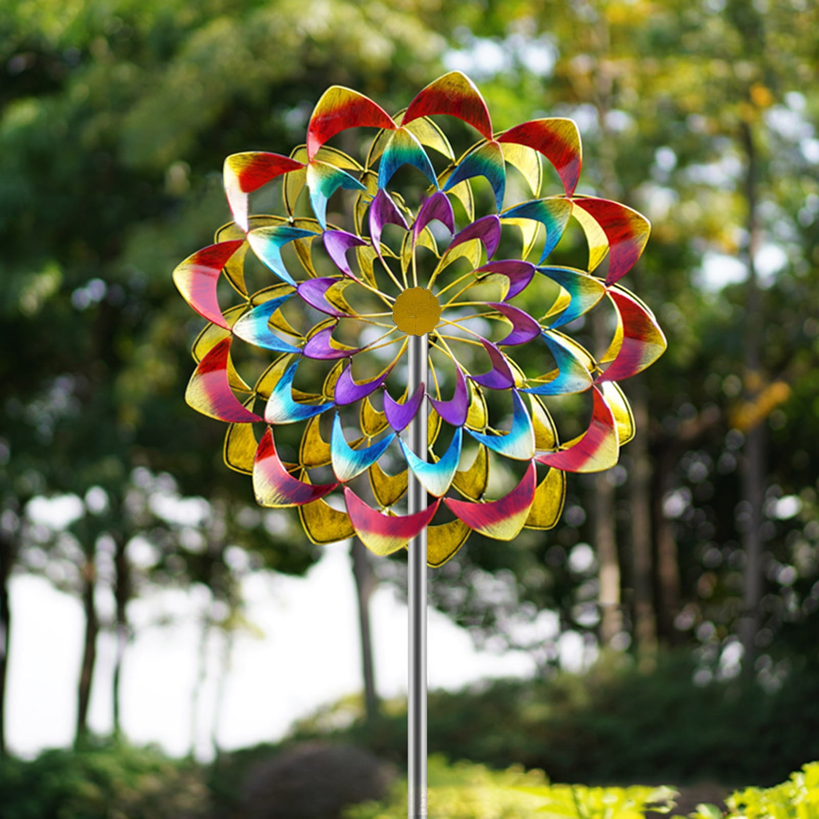 Xeyise Colorful Flower Wind Spinner with Stake Weather-proof Outdoor ...