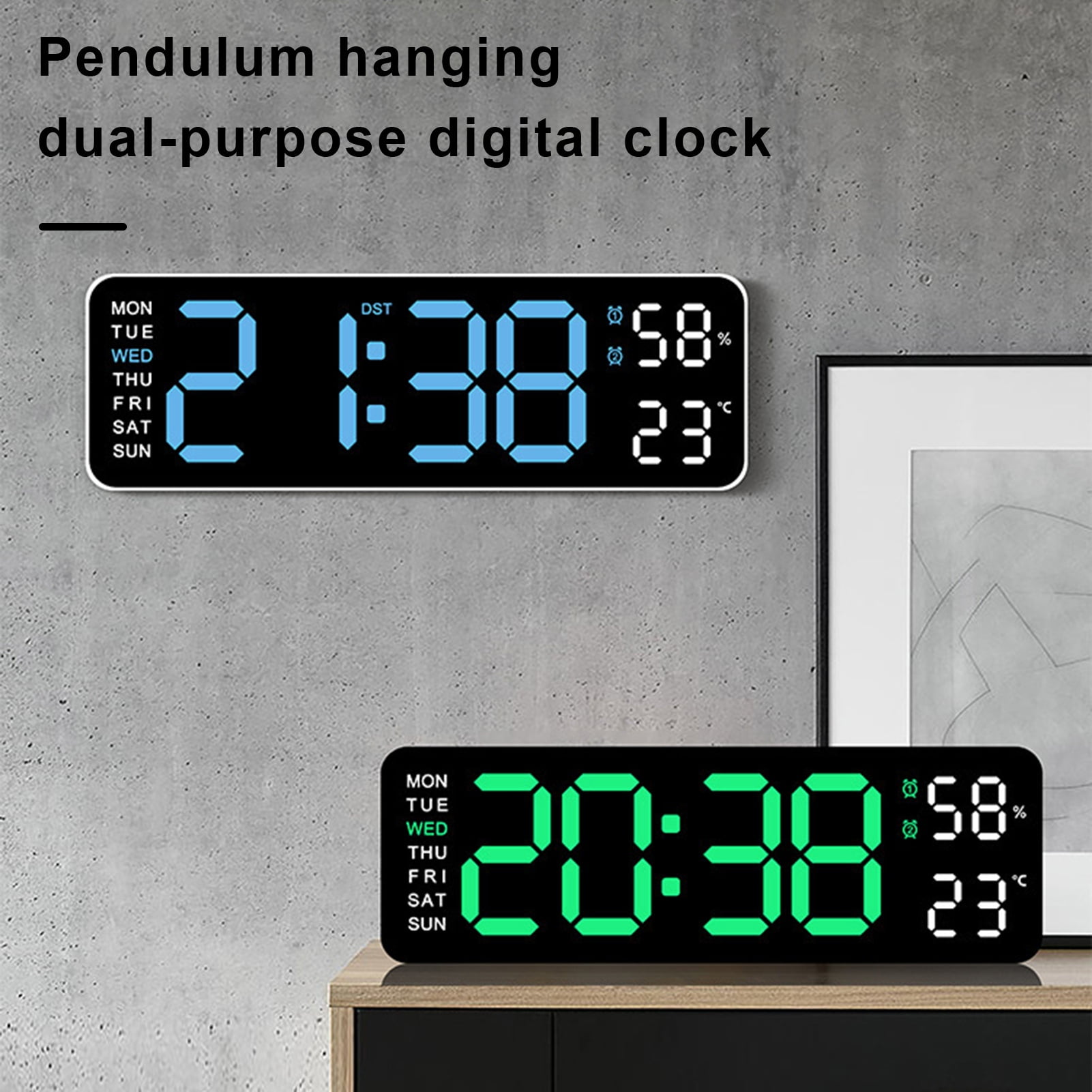 Xeyise Desktop Digital Clock Large Display Calendar Clock with Two ...