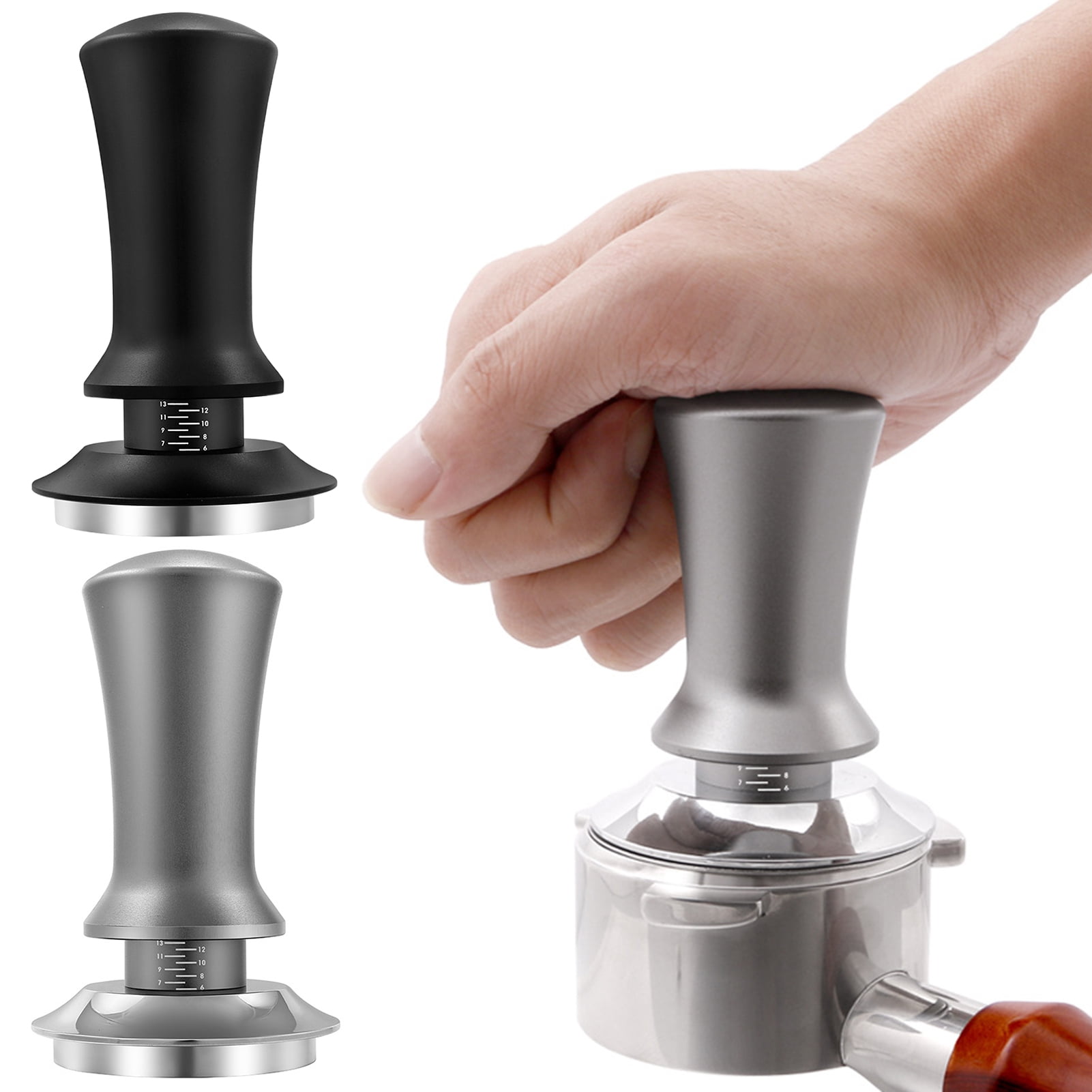 Xeyise Espresso Tamper with Scale Spring Loaded Automatic Rebound Flat ...