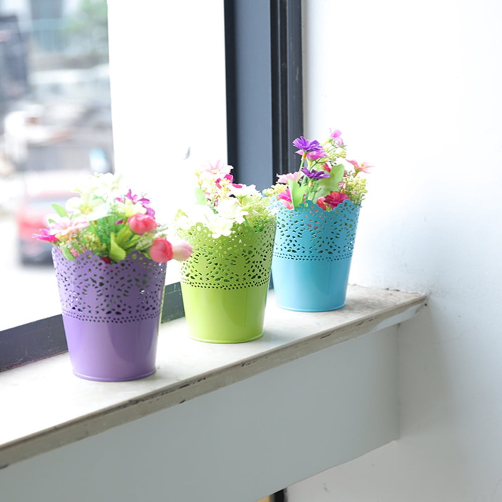 Xeyise Fashion Hollow Candy Color Dry Flower Pot Bucket Bonsai Home ...
