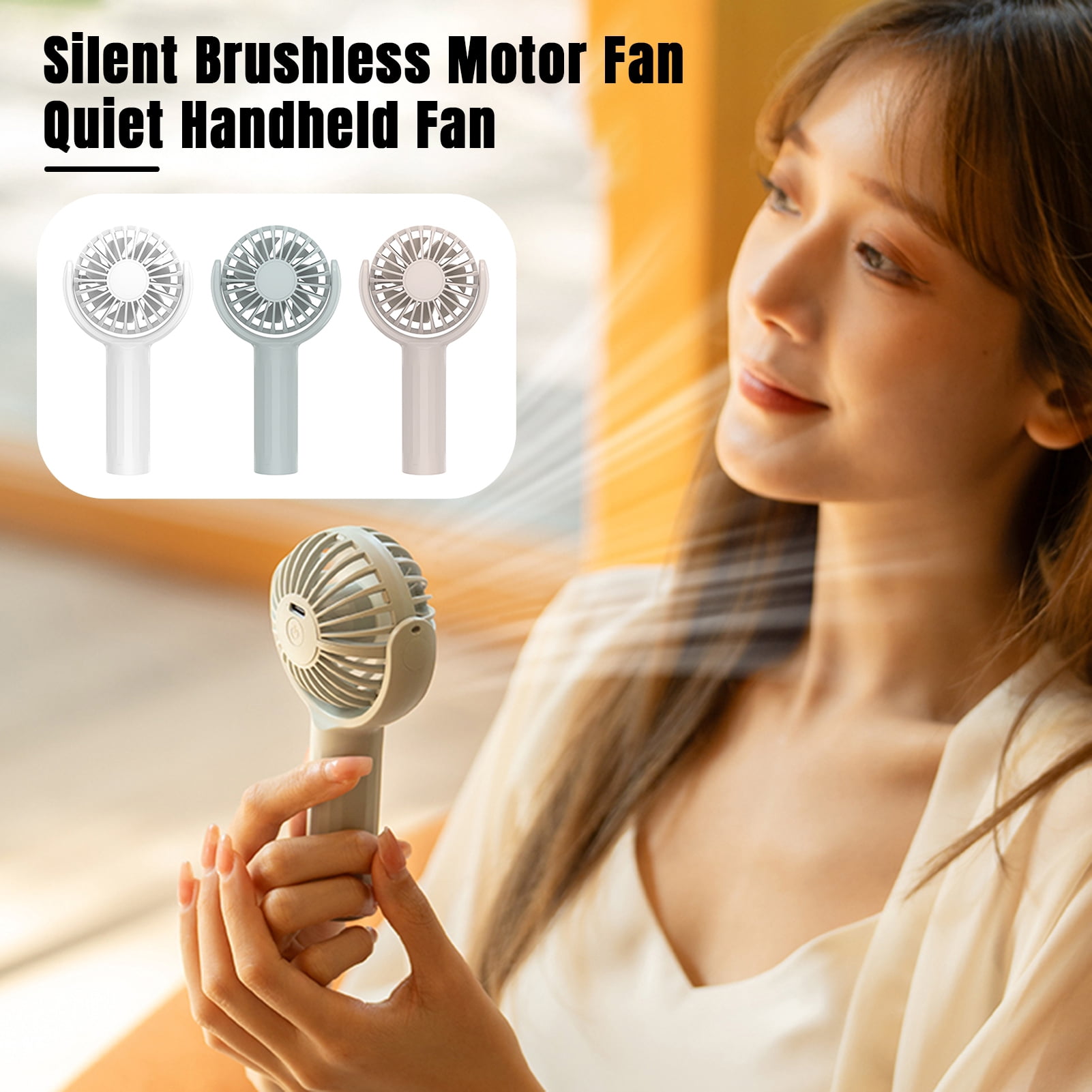 Xeyise Handheld Fan with 3 Speed Settings Adjustable Angle Brushless ...