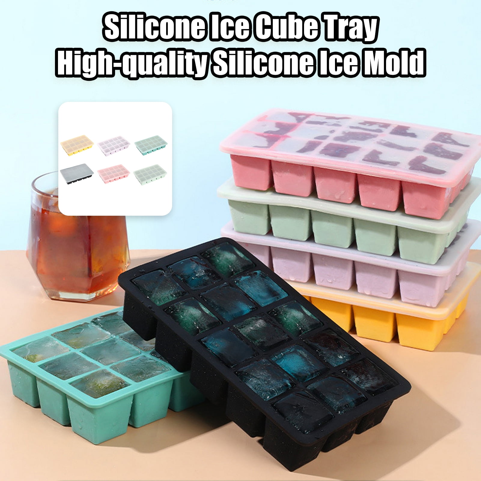 Xeyise Ice Cube Tray Reusable Easy-Release Ice Making Mold 15 Grids ...
