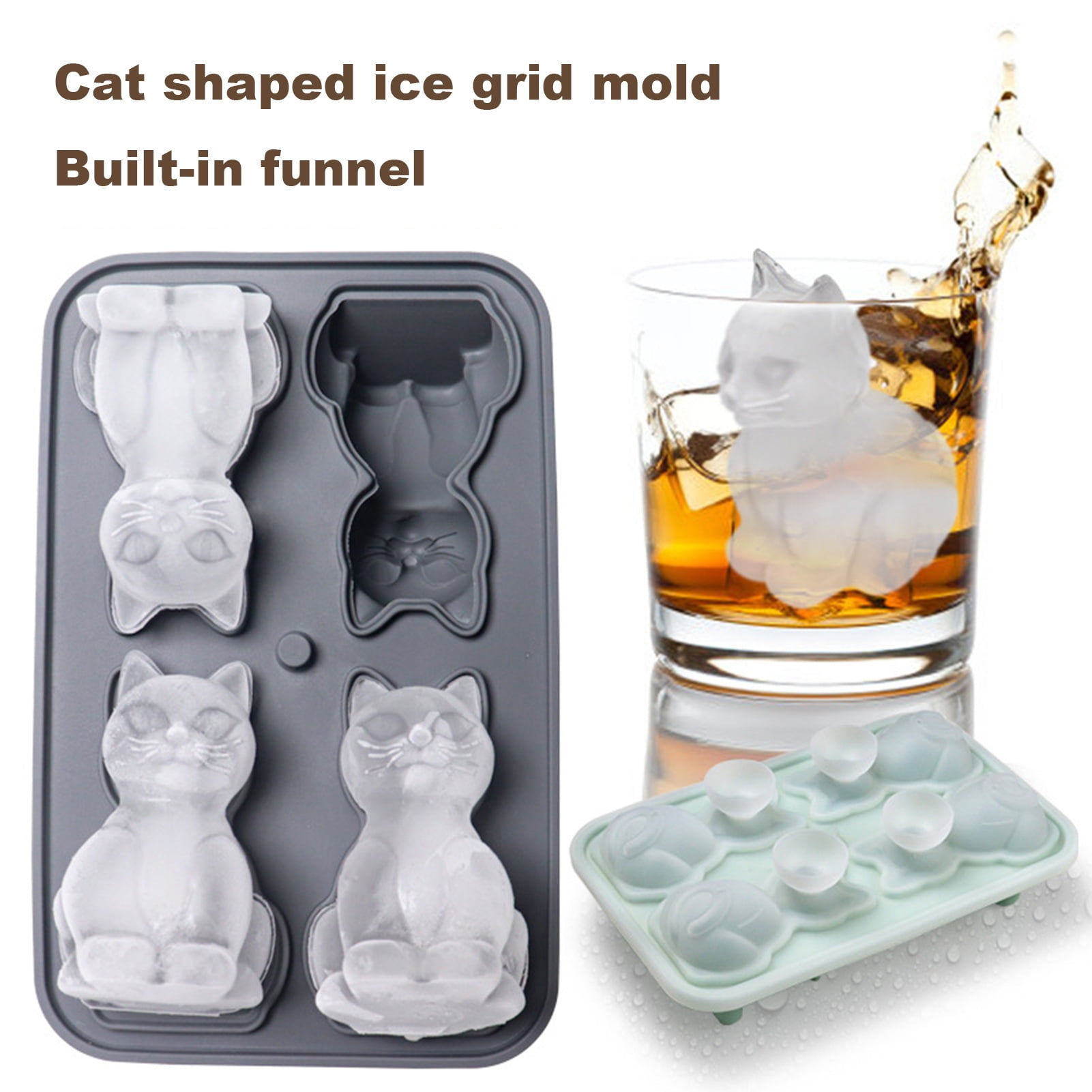 Xeyise Ice Cube Tray Reusable Silicone Cat Shape Ice Mold for Cocktail ...