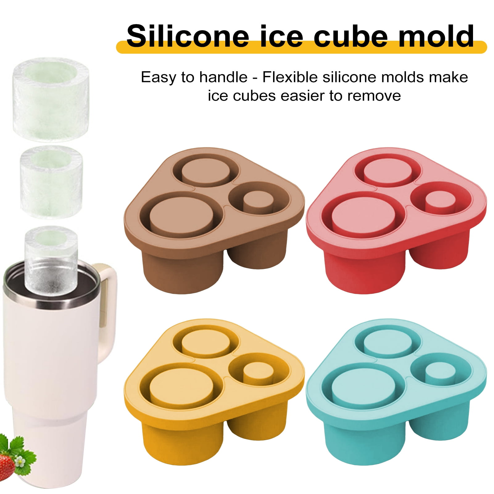 Xeyise Ice Cube Tray Silicone Mold for Tumbler Cup with Lid Bin Food ...