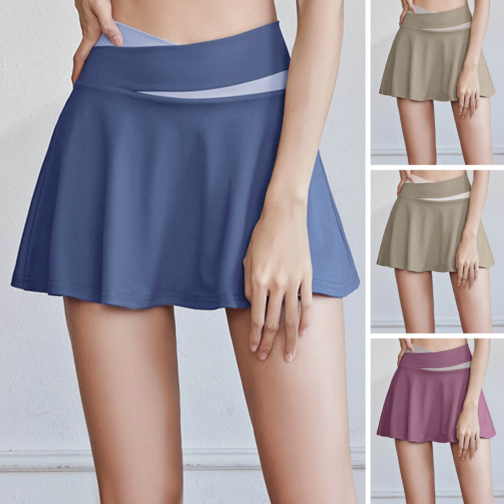 Xeyise Inner Pocket Elastic Waistband Tennis Skort Solid Color Quick ...