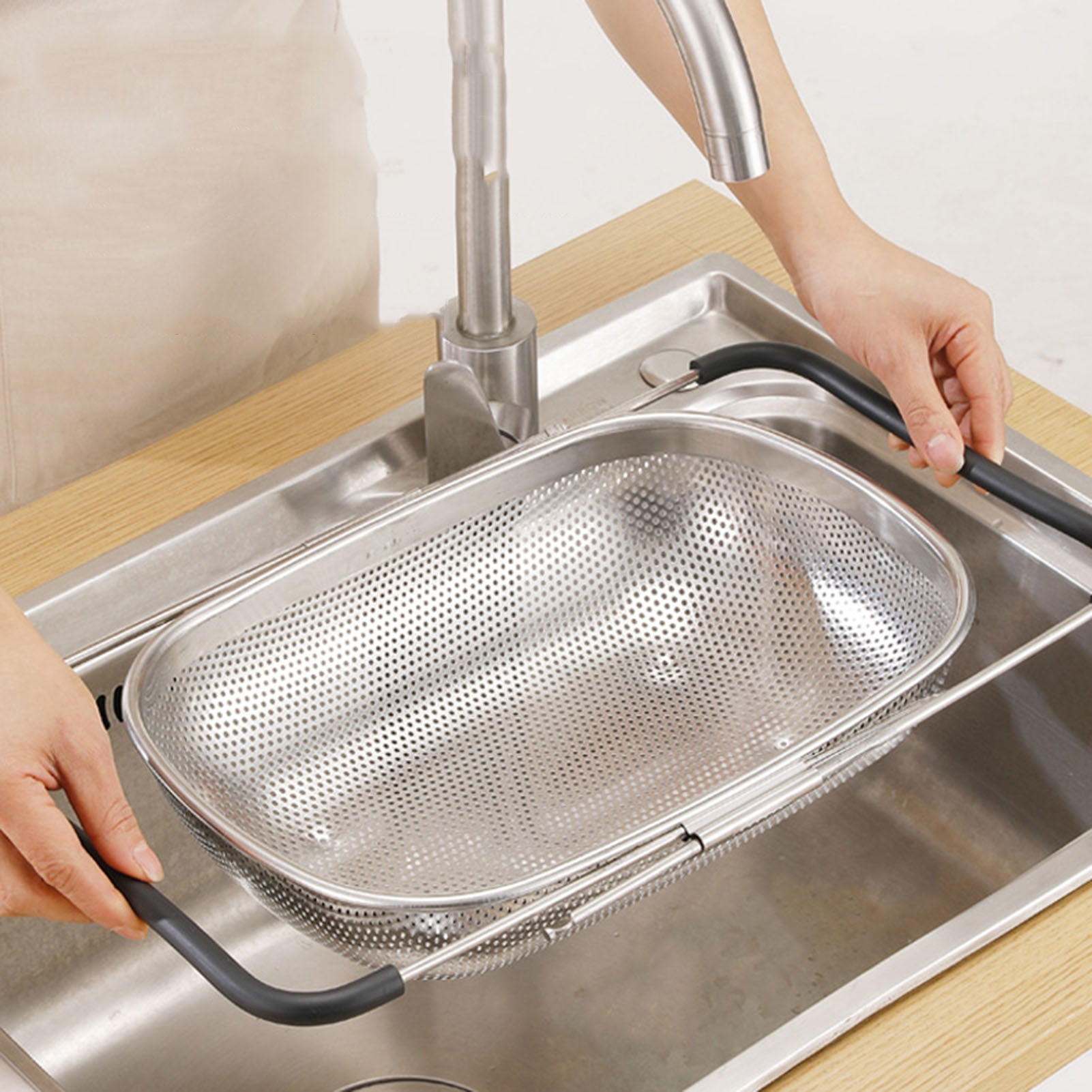 Xeyise Kitchen Sink Colander Strainer Basket with Expandable Rubber ...