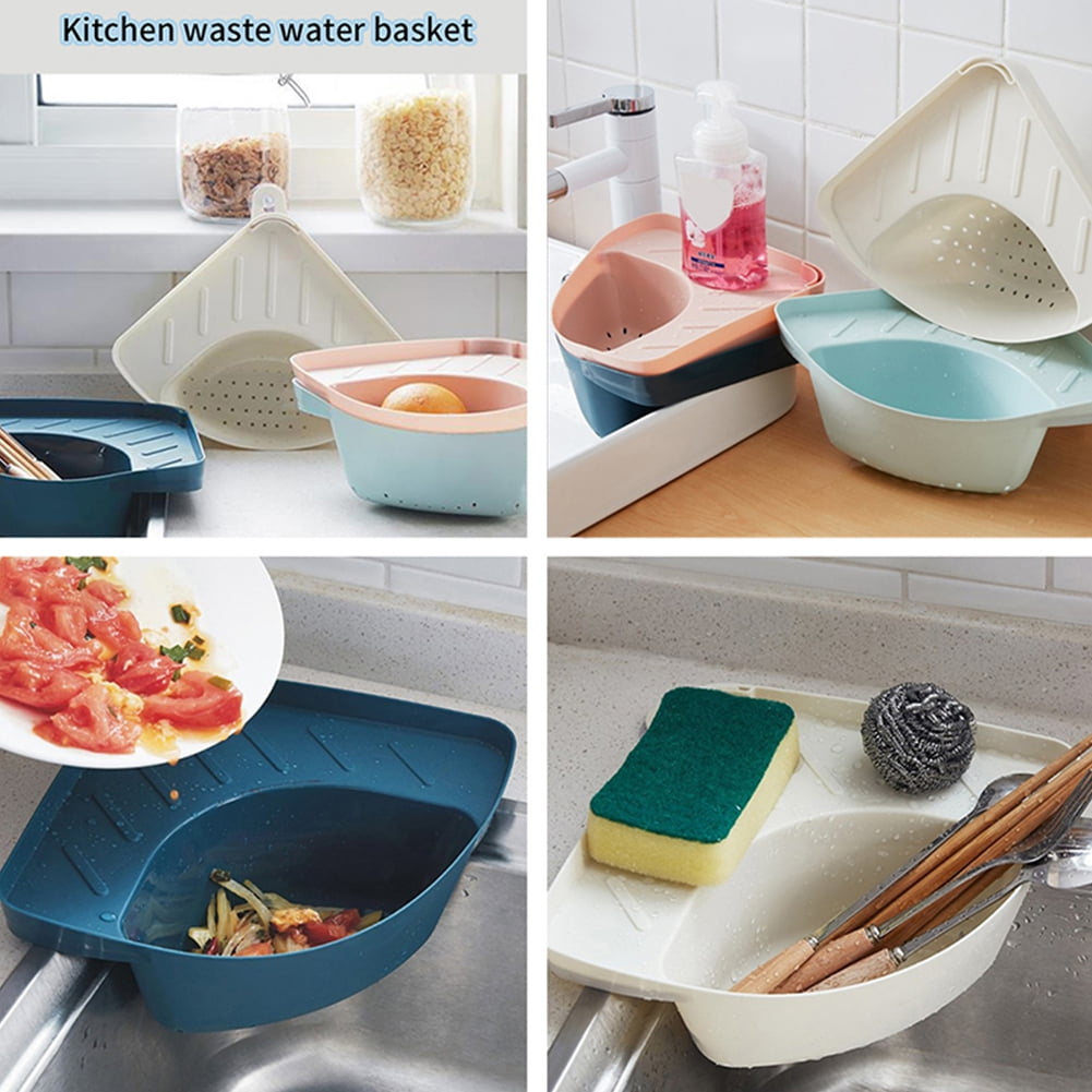 Xeyise Kitchen Sink Triangular Waste Storage Holder Drain Shelf Corner ...