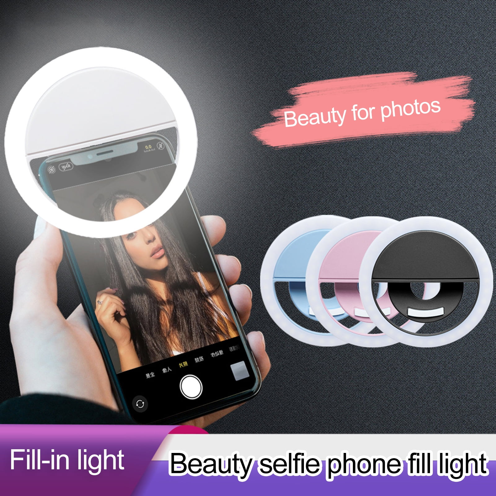 Xeyise LED Rechargeable Selfie Fill Light 3 Modes Clip-on Round Beauty ...