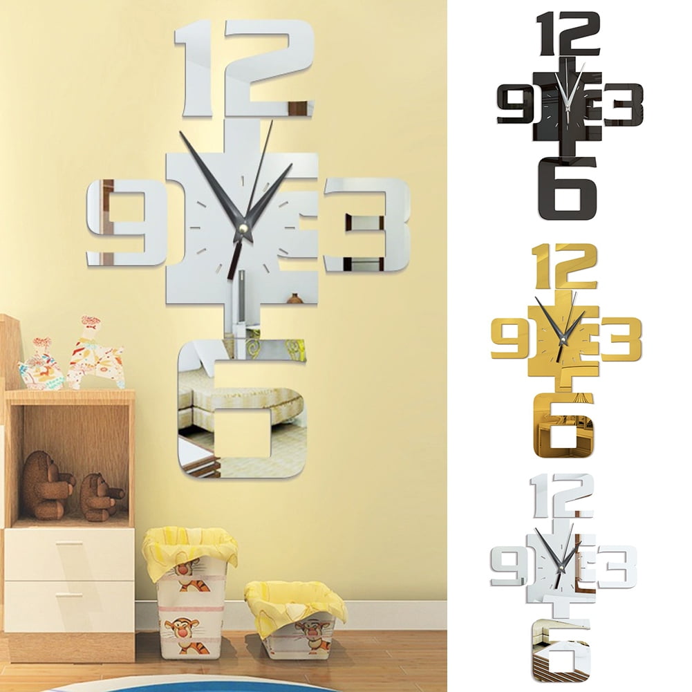 Xeyise Large Arabic Numerals Wall Clock Decal Acrylic Mirror Sticker Home Decoration - Walmart.com