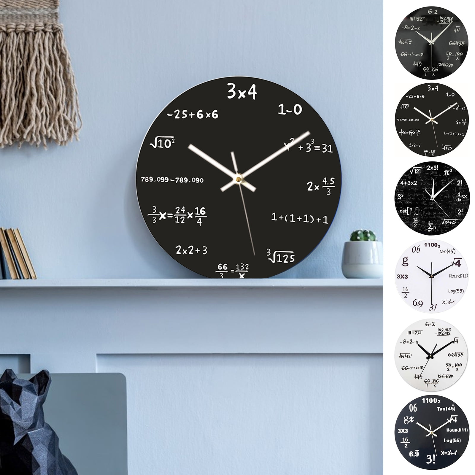 Xeyise Math Wall Clock Silent Non-Ticking Quartz Movement with Hanging ...