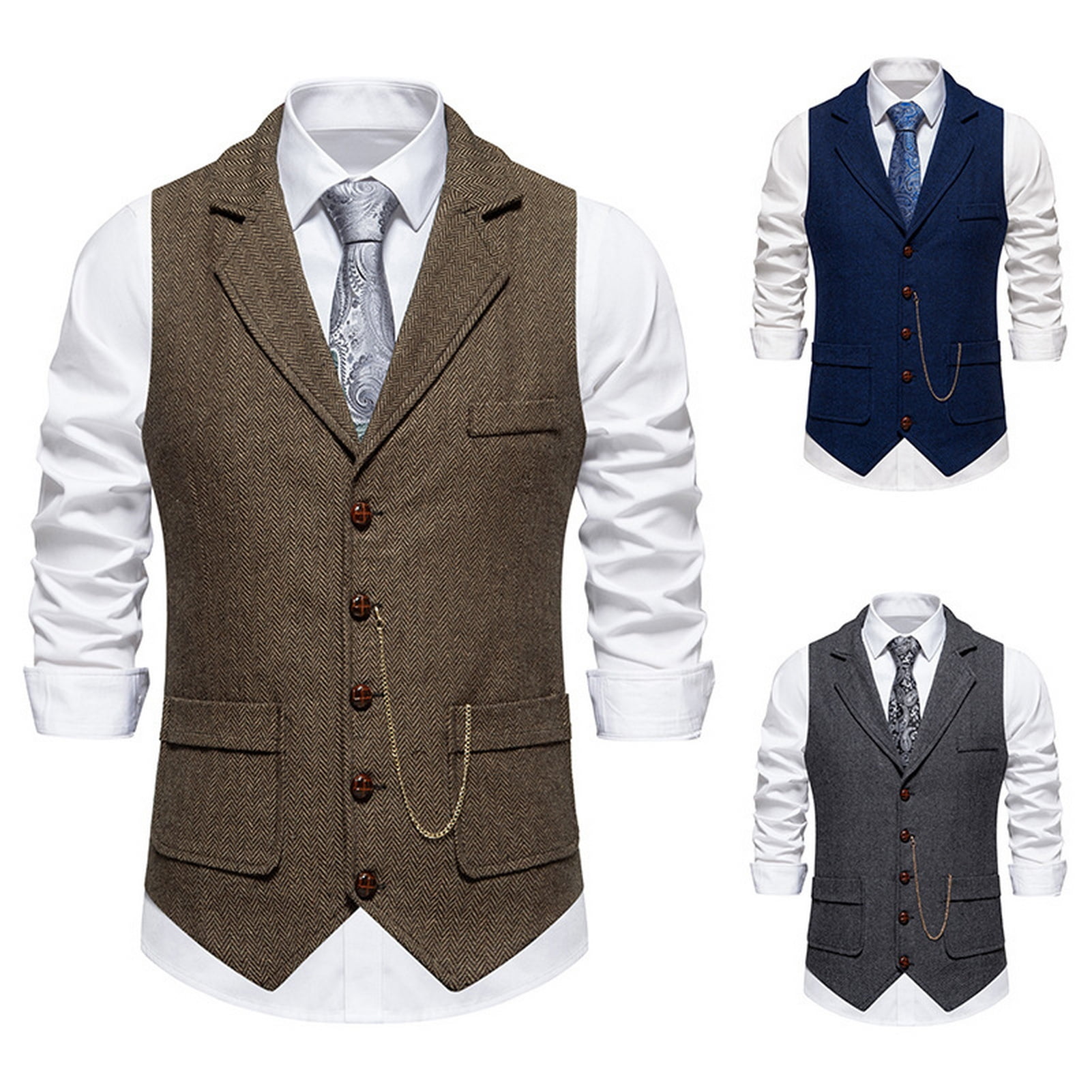 Xeyise Men Suit Waistcoat Lapel Sleeveless Single Breasted Business ...