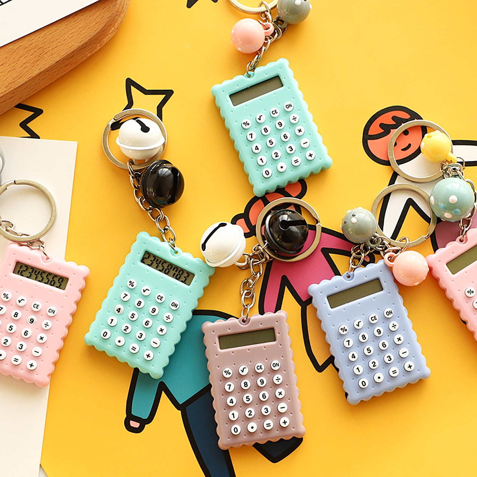 Xeyise Mini Portable Calculator Bell Decor Keychain Cartoon Buscuit ...