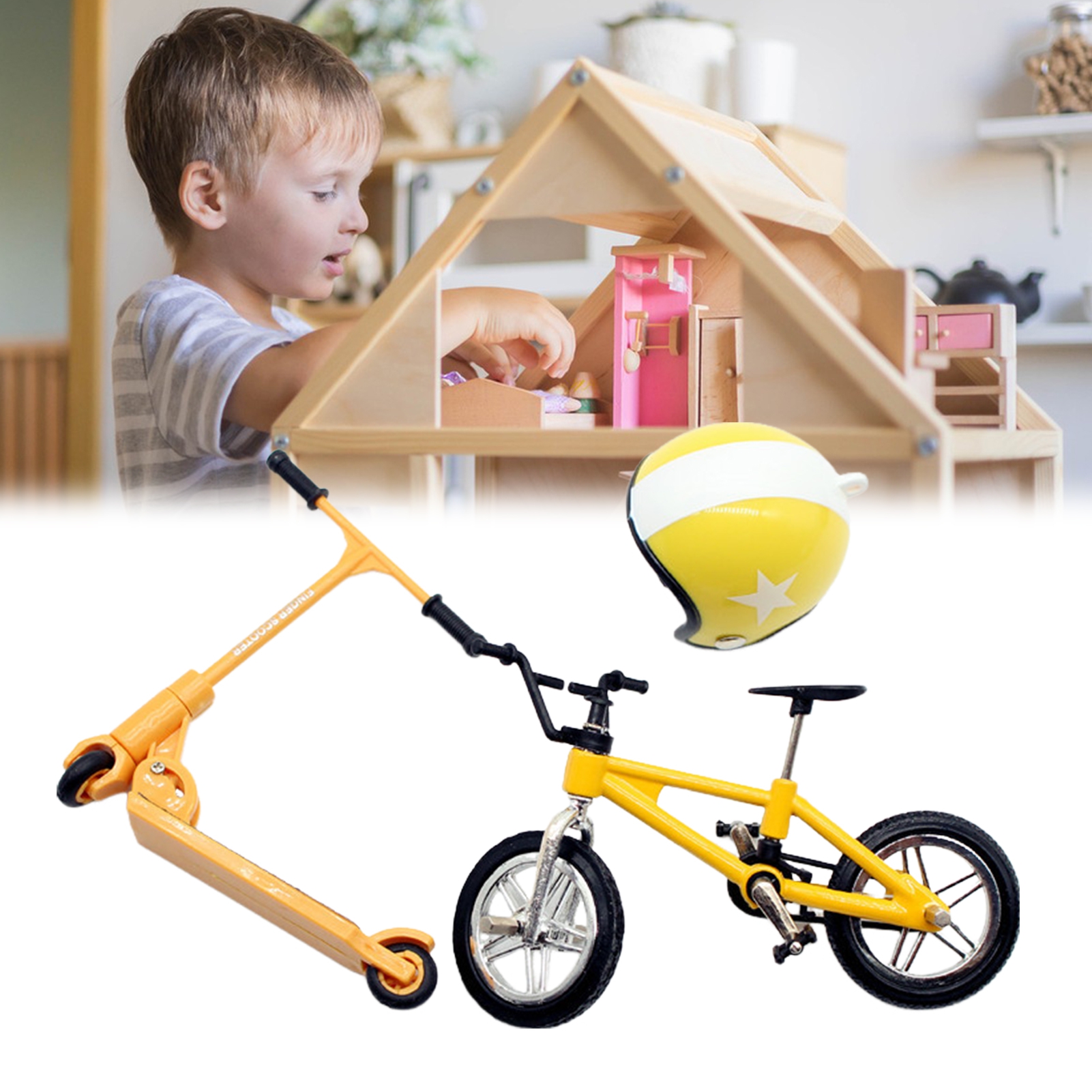 Xeyise Miniature Bicycle Scooter Helmet Set Outdoor Landscape Miniature ...