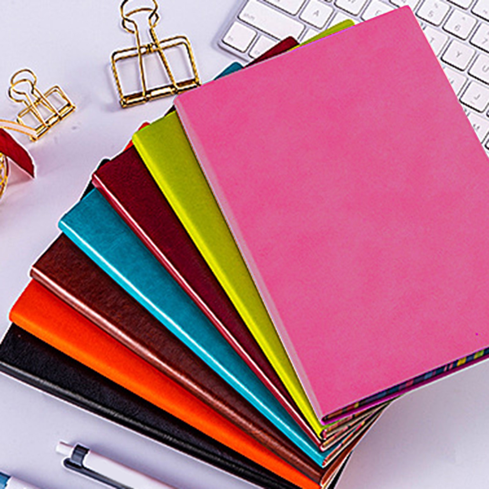 Xeyise Notebook A5 Thickened Rainbow Color Edge Faux Leather Cover ...