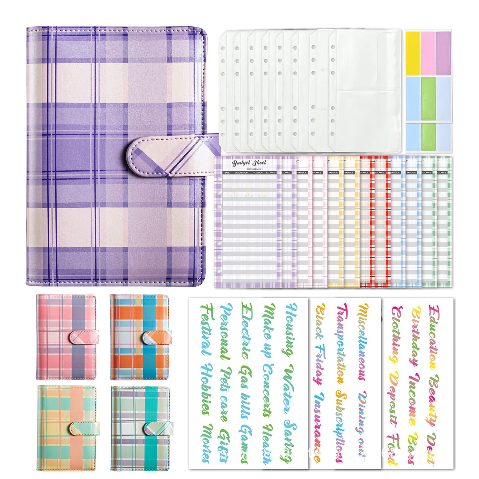 Xeyise Notebook A6 Leaflet Budget Binder Money Organizer Plaid Print ...