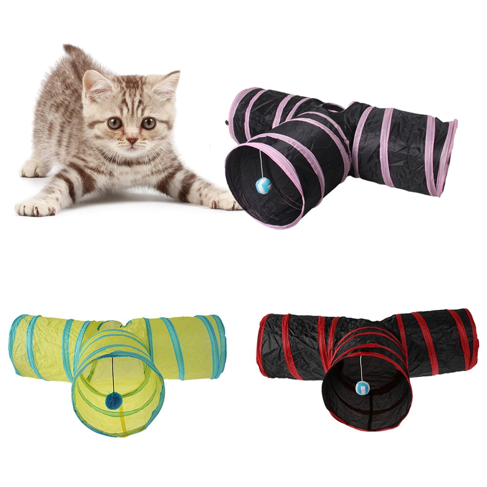 Xeyise Pet Animal Cat 3-Way-Out Tunnel Tube Hideout Playing Folding ...