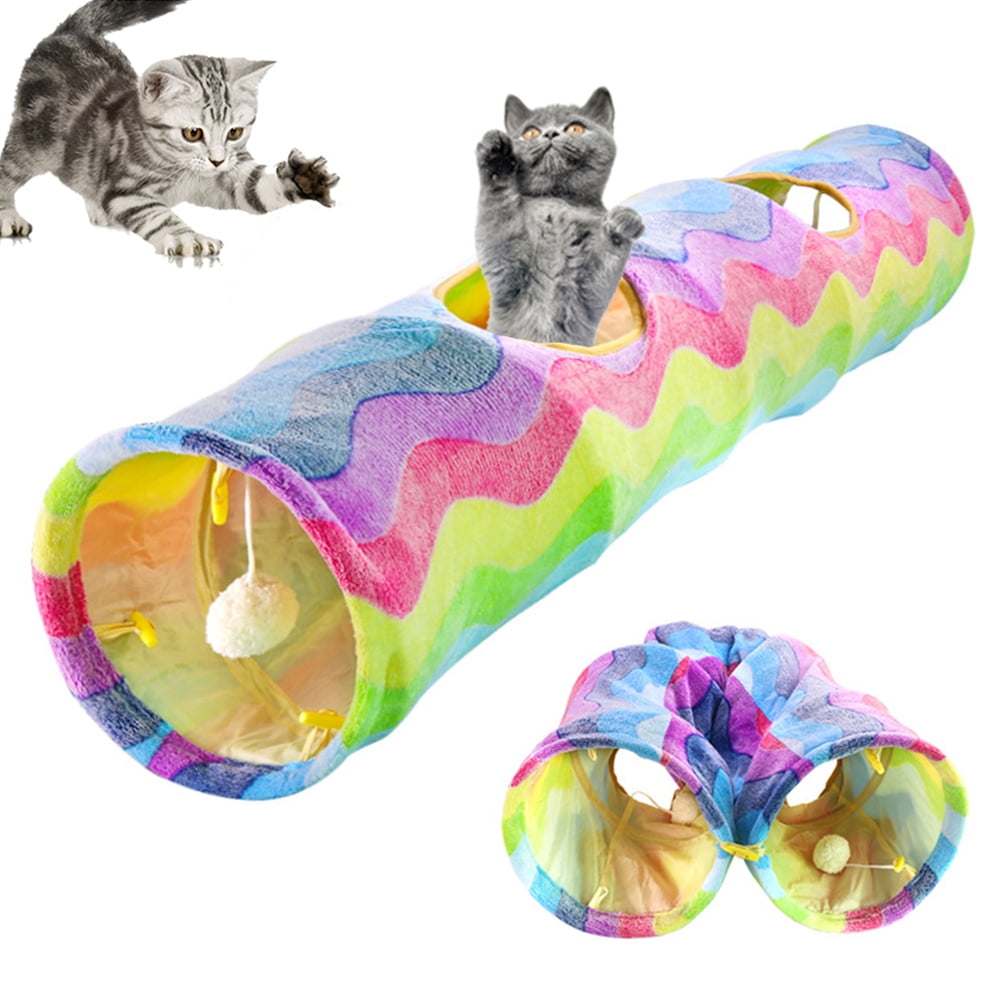 Xeyise Pet Cats Kitten Foldable 4 Holes Rabbit Teaser Funny Rainbow ...