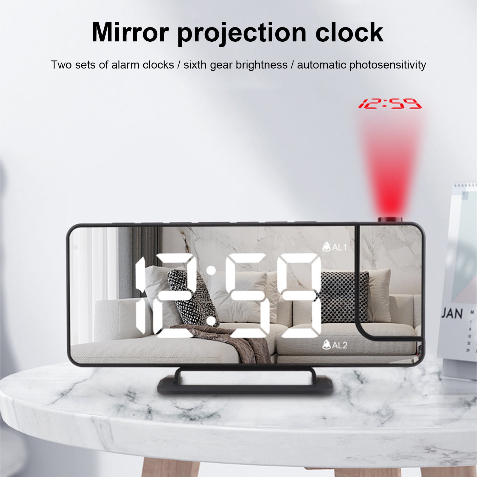 Xeyise Projection Clock Multifunctional Dual Alarm LED Digital Mirror ...