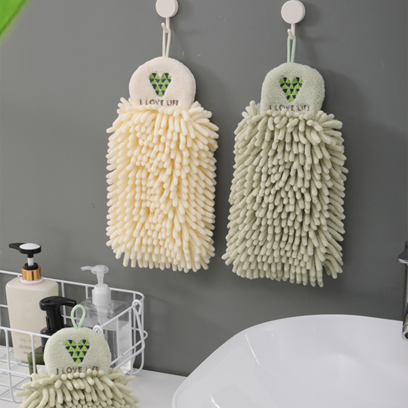 Xeyise Quick Dry Hand Towel Breathable Chenille Soft Touch Hanging ...