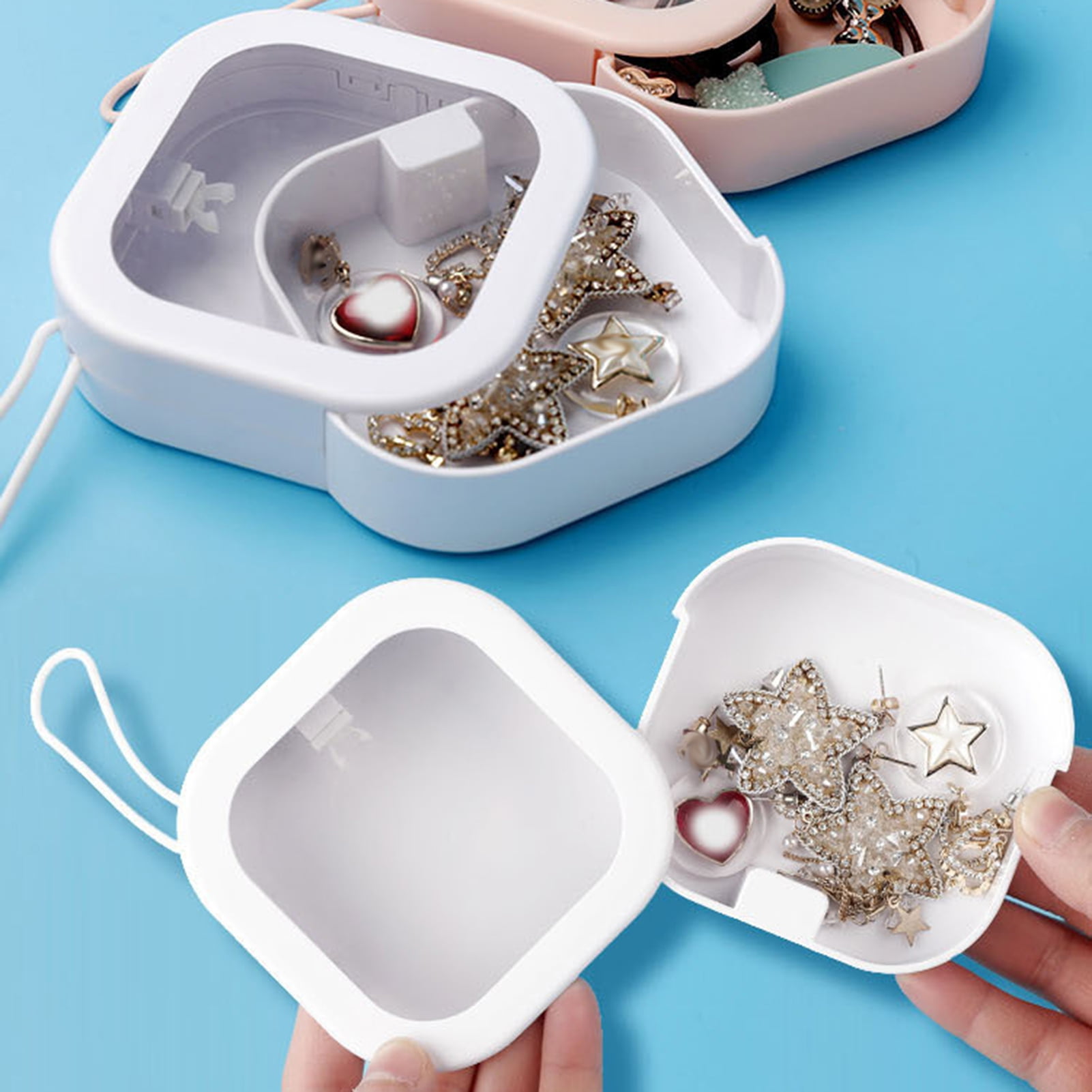 Xeyise Rotating Jewelry Box Transparent Window Portable Hanging Rope ...