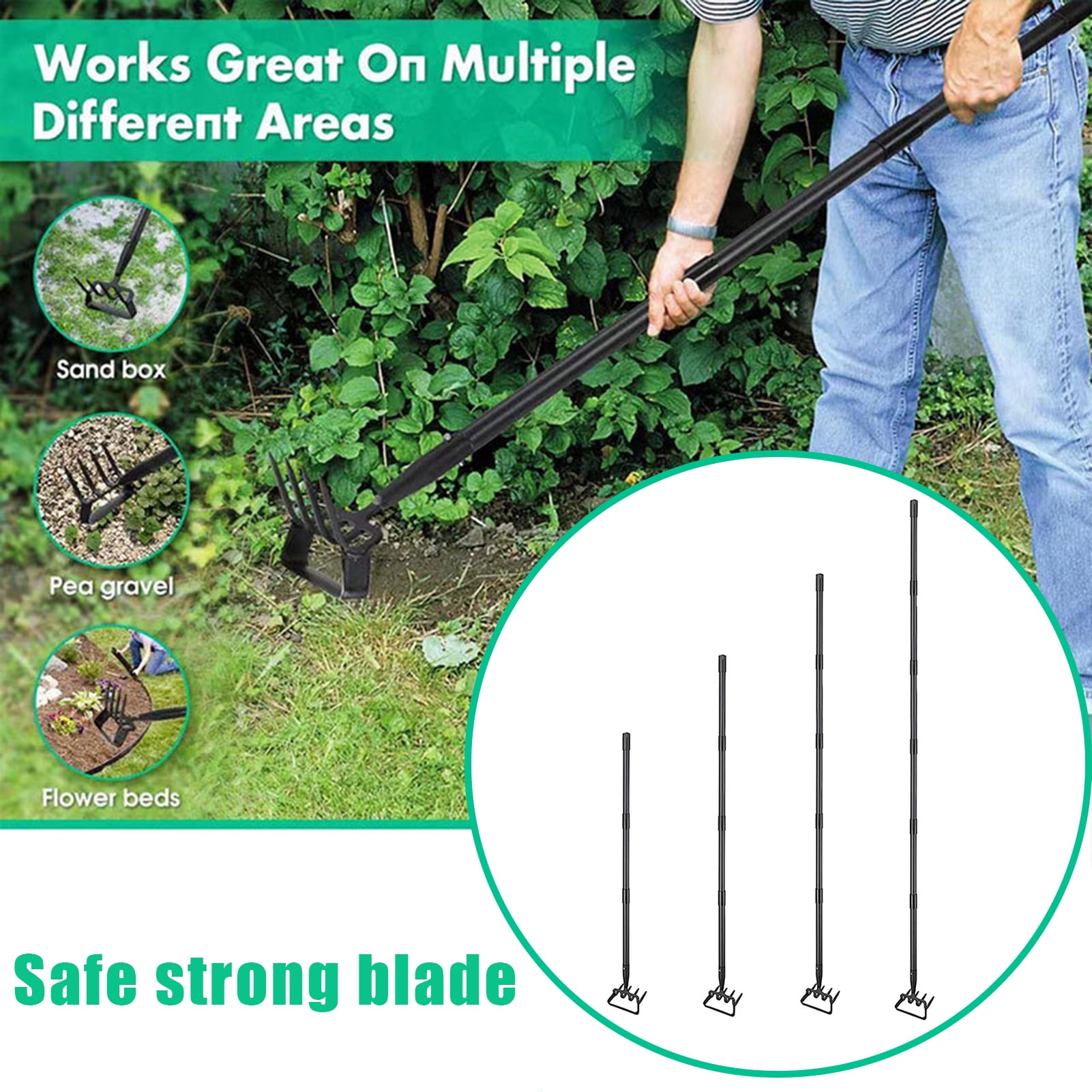 Xeyise Scuffle Hoe with 4-Tines Rake Adjustable Handle Design Stable ...