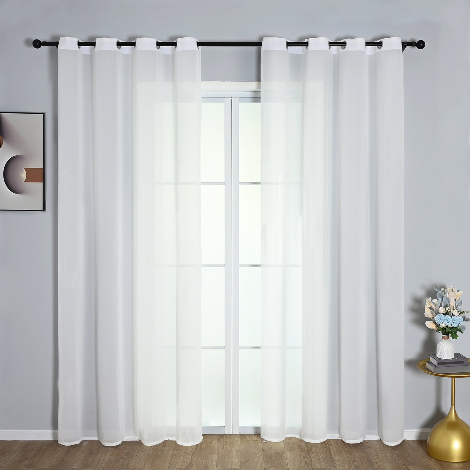 Xeyise Sheer Curtains Light Diffuse Thick Polyester Voile Sheer Curtain ...