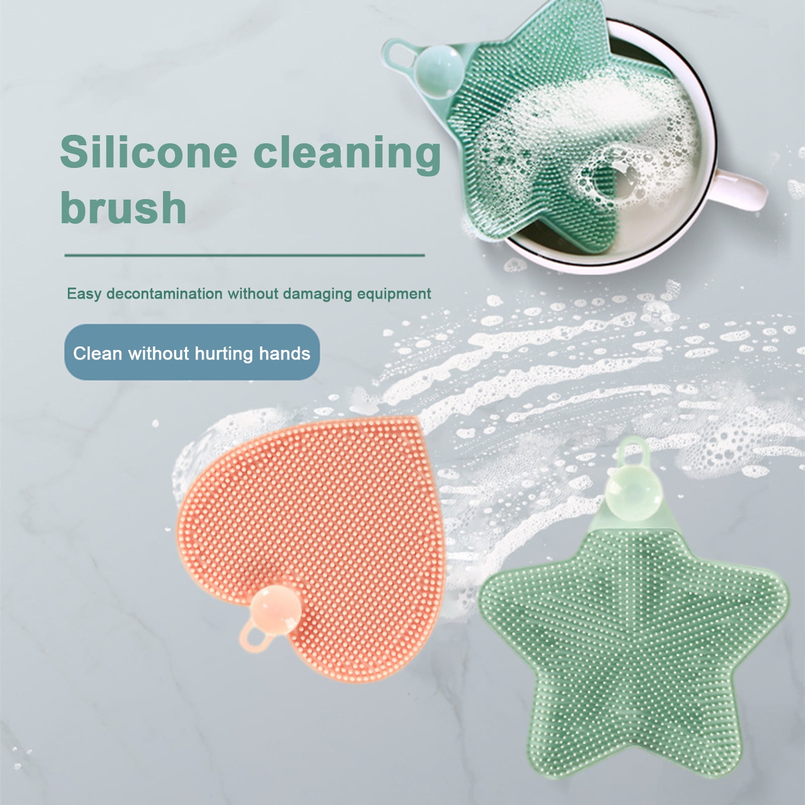 Xeyise Silicone Dish Brush Star Love Heart Shape Flexible Bristles Oil ...