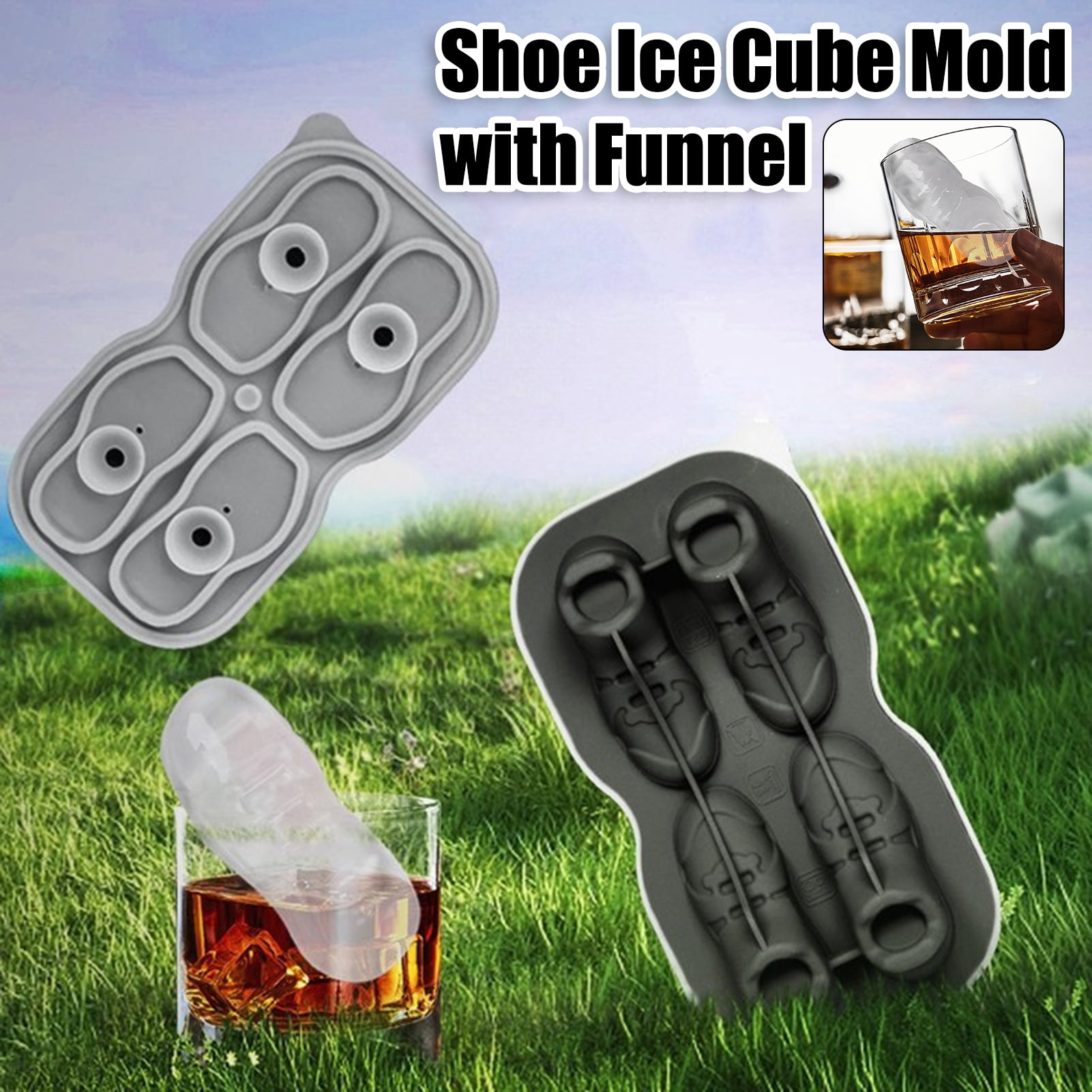 Xeyise Silicone Ice Cube Tray for Whiskey Cocktails Shoe Shape Slow ...