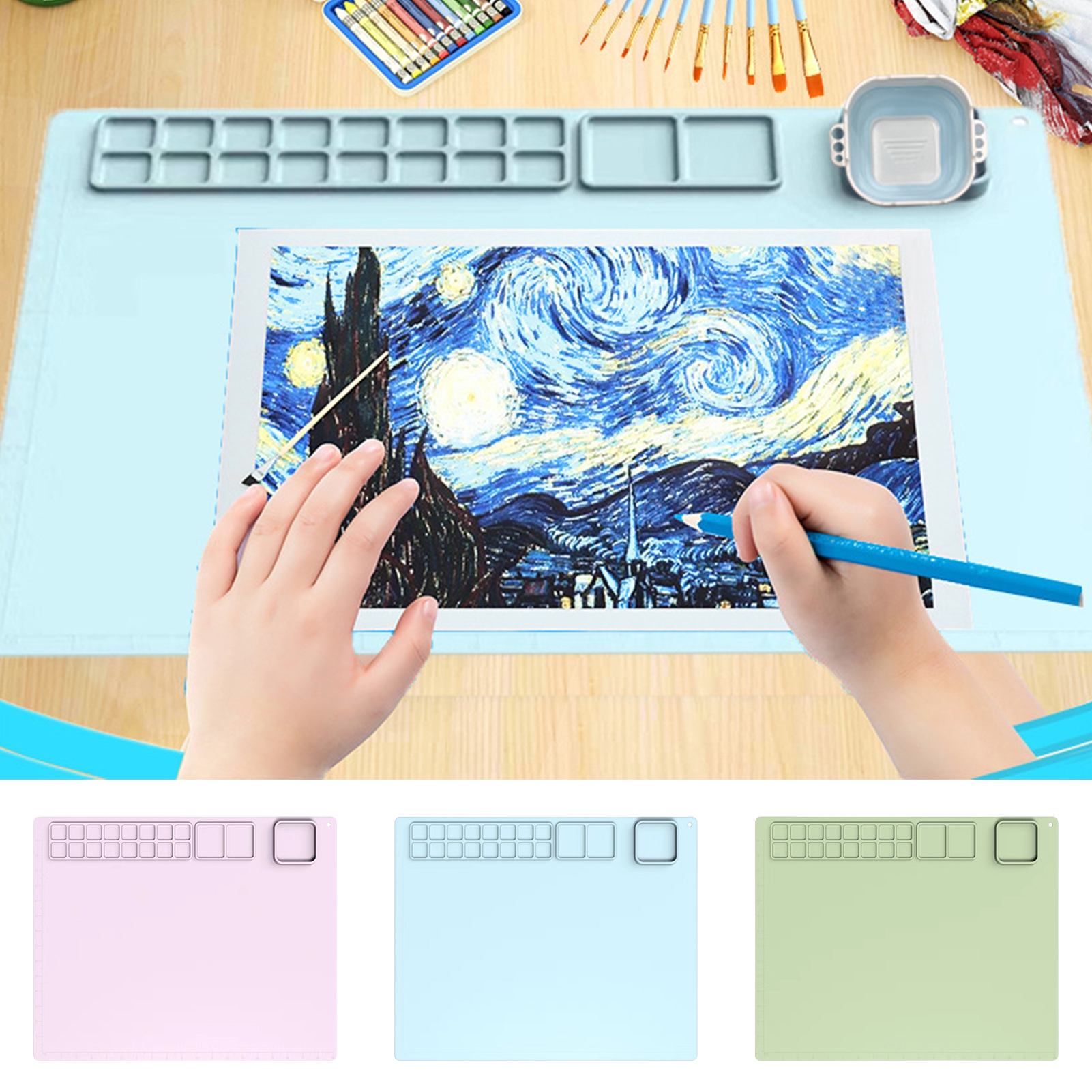 Xeyise Silicone Painting Mat with Cleaning Cup Efficient Mixing Palette ...