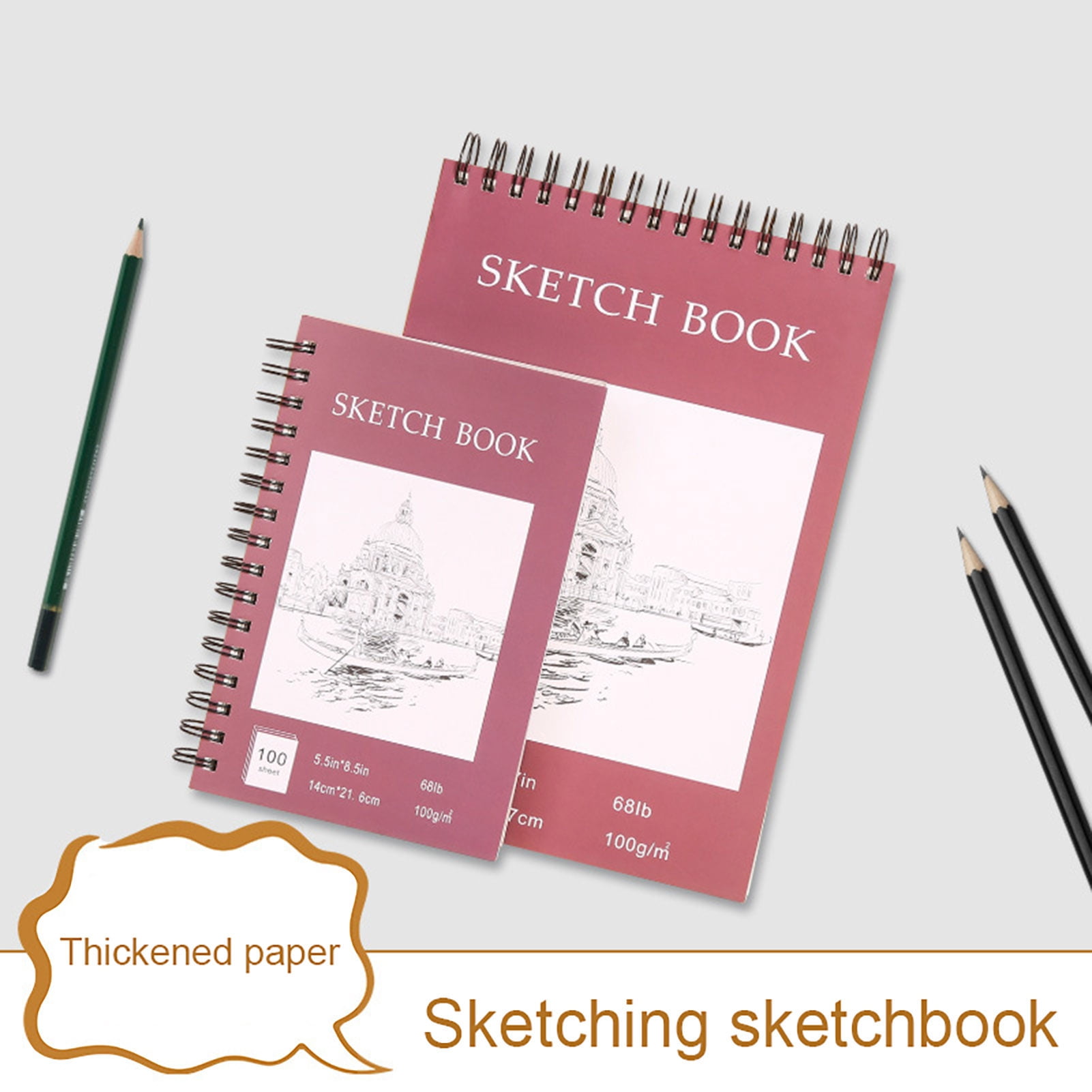 Xeyise Sketch Book Spiral Wire Bound Hardcover 100 Sheets Acid Free No ...