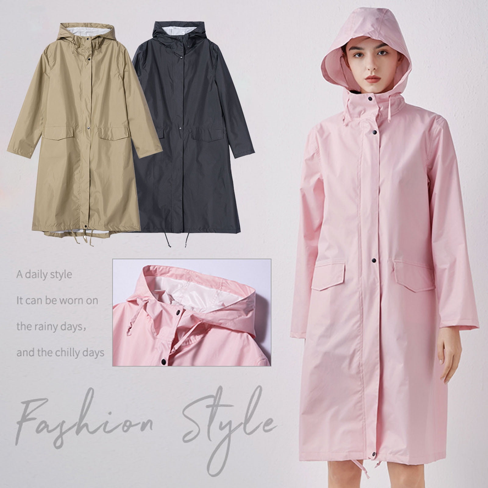 Xeyise Solid Color Raincoat Waterproof 210D Polyester Cloth Unisex Rain ...