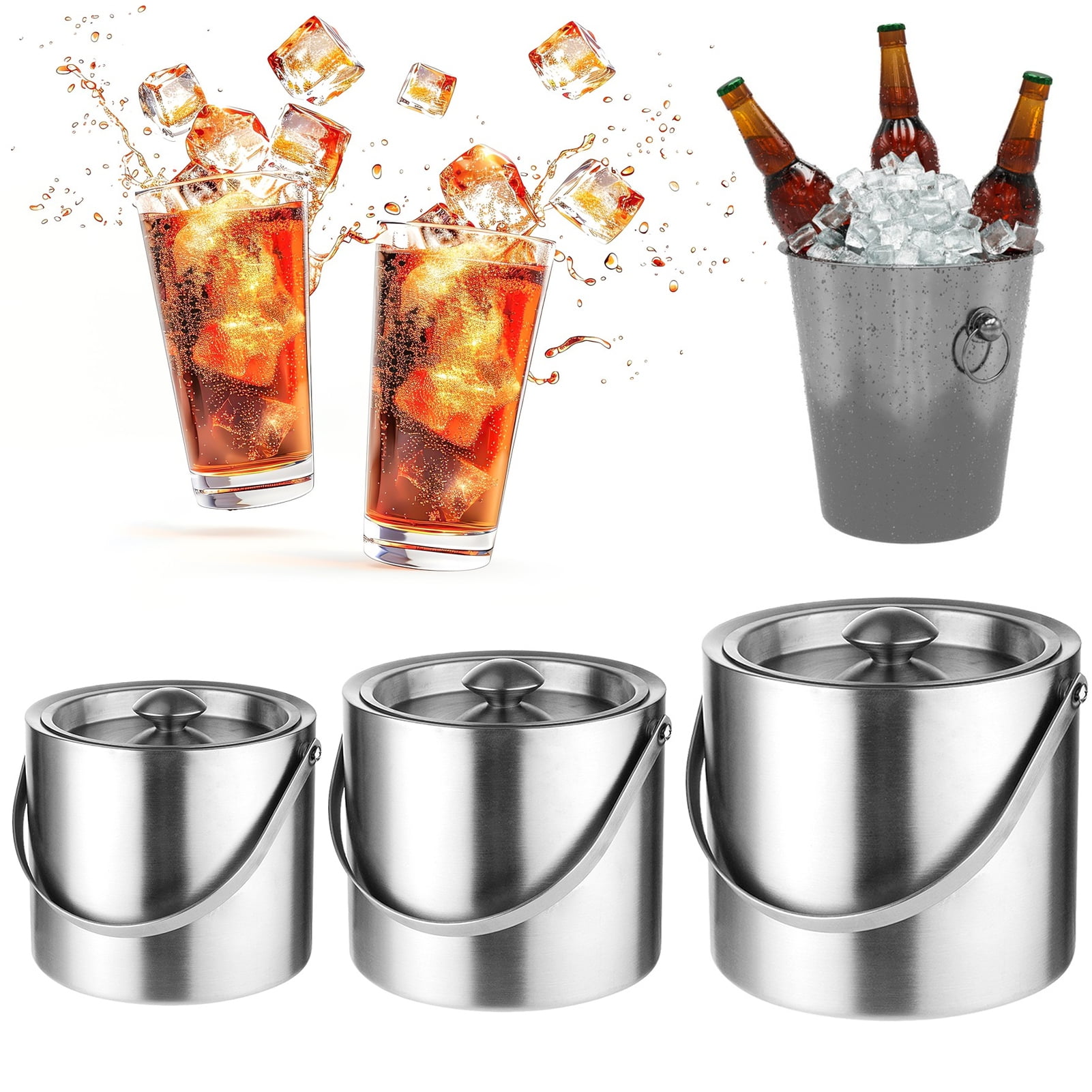 Xeyise Stainless Steel Ice Bucket 1.6/2/3L Double Wall Insulated ...