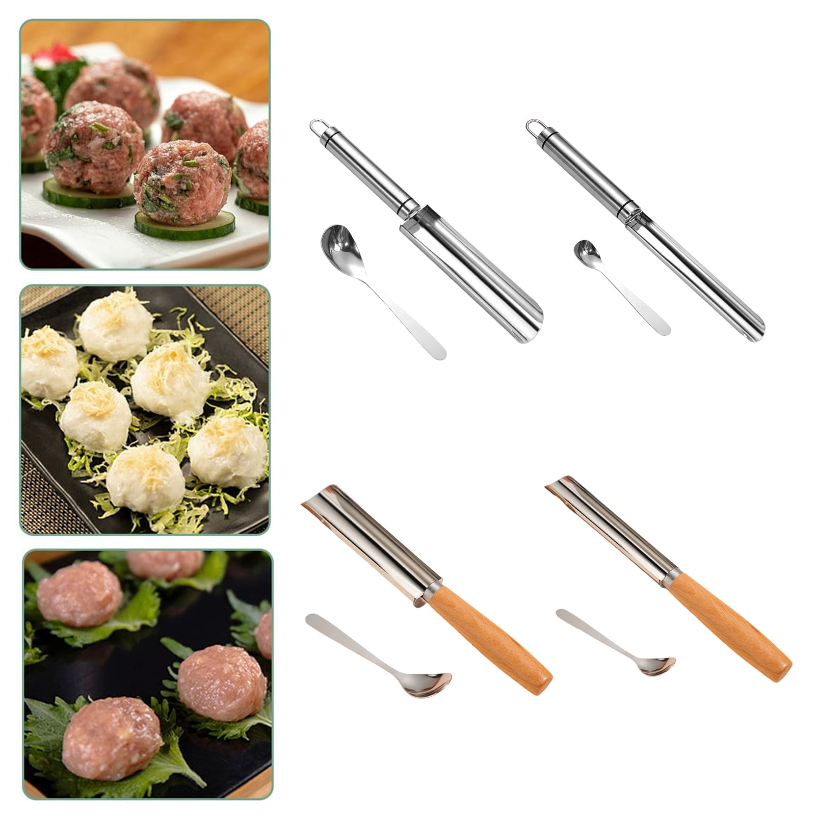 Xeyise Stainless Steel Meatball Maker with Spoon Wood Handle Deepened ...
