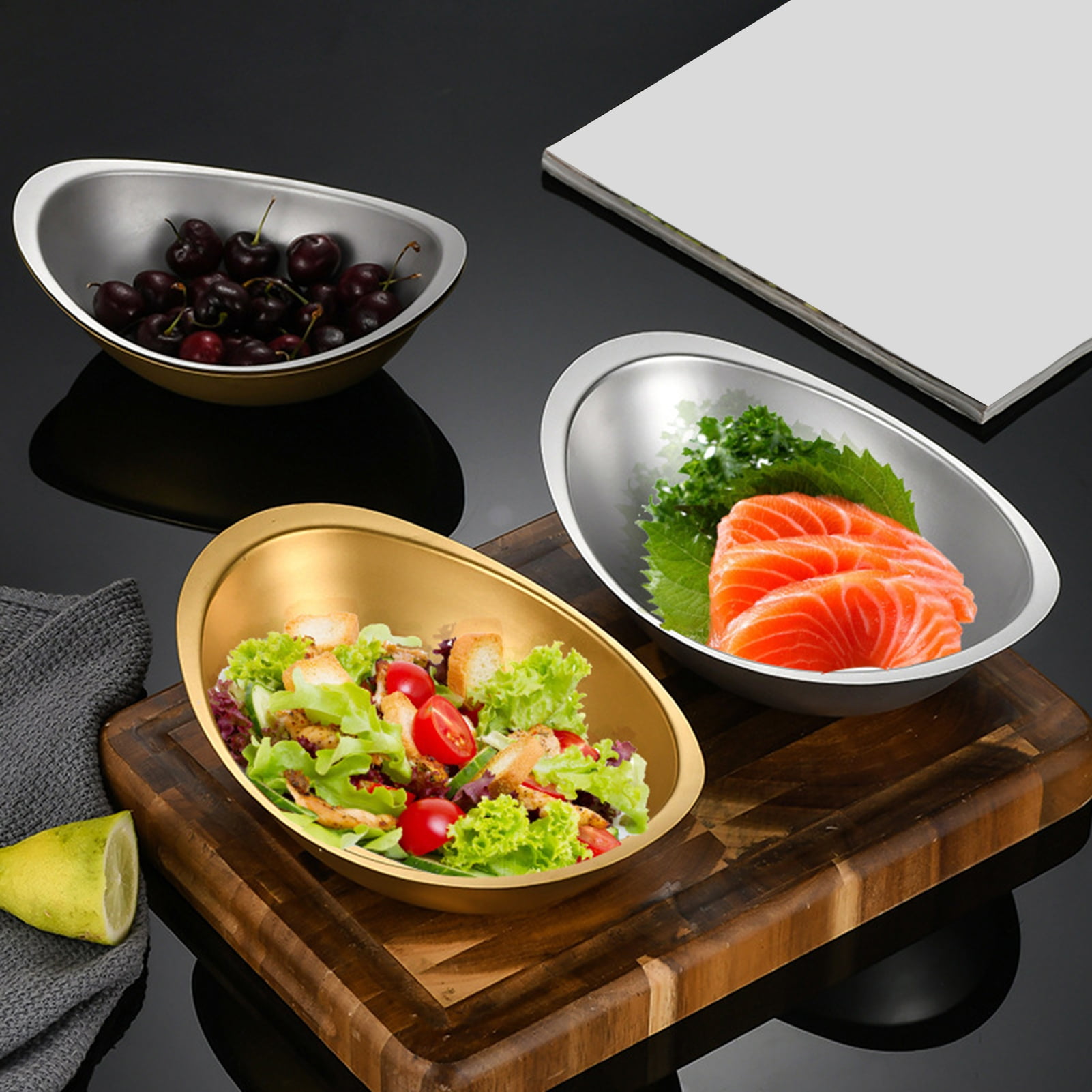Xeyise Stylish Stainless Steel Korean Golden Bowls Large Opening Rust ...