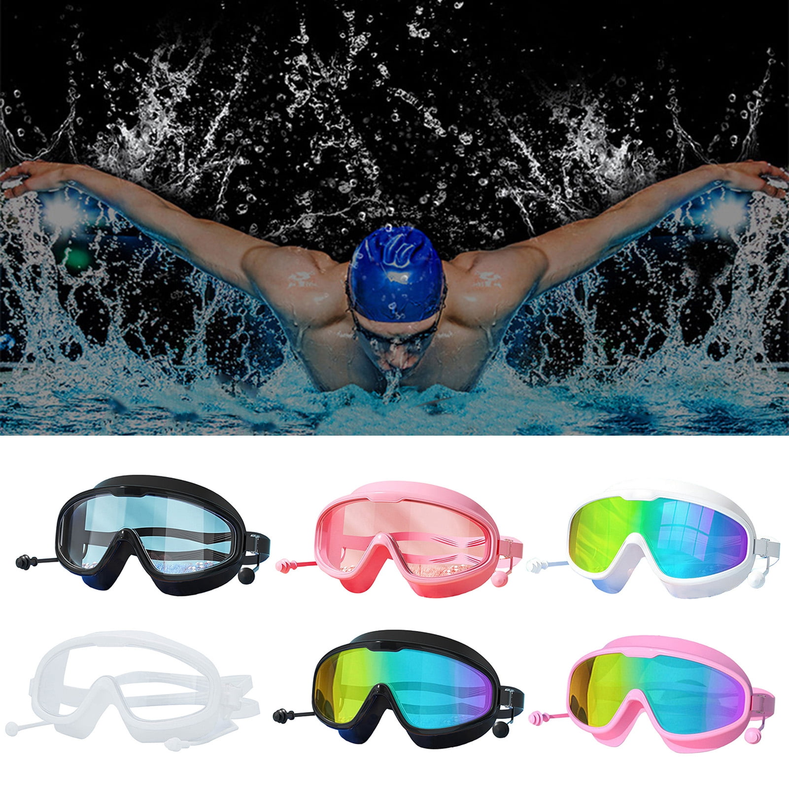 Xeyise Swimming Goggles Set with Earplugs Leak-Free Anti-Fog UV ...