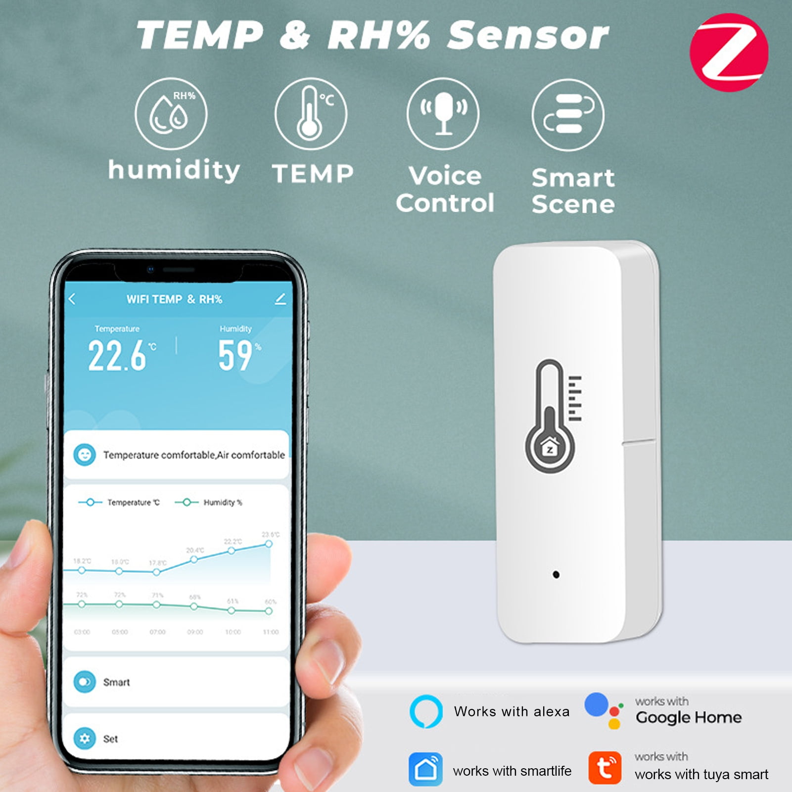 Xeyise Temperature Sensor Third Party Voice Support Scene Linkage Easy Installation Wireless ...