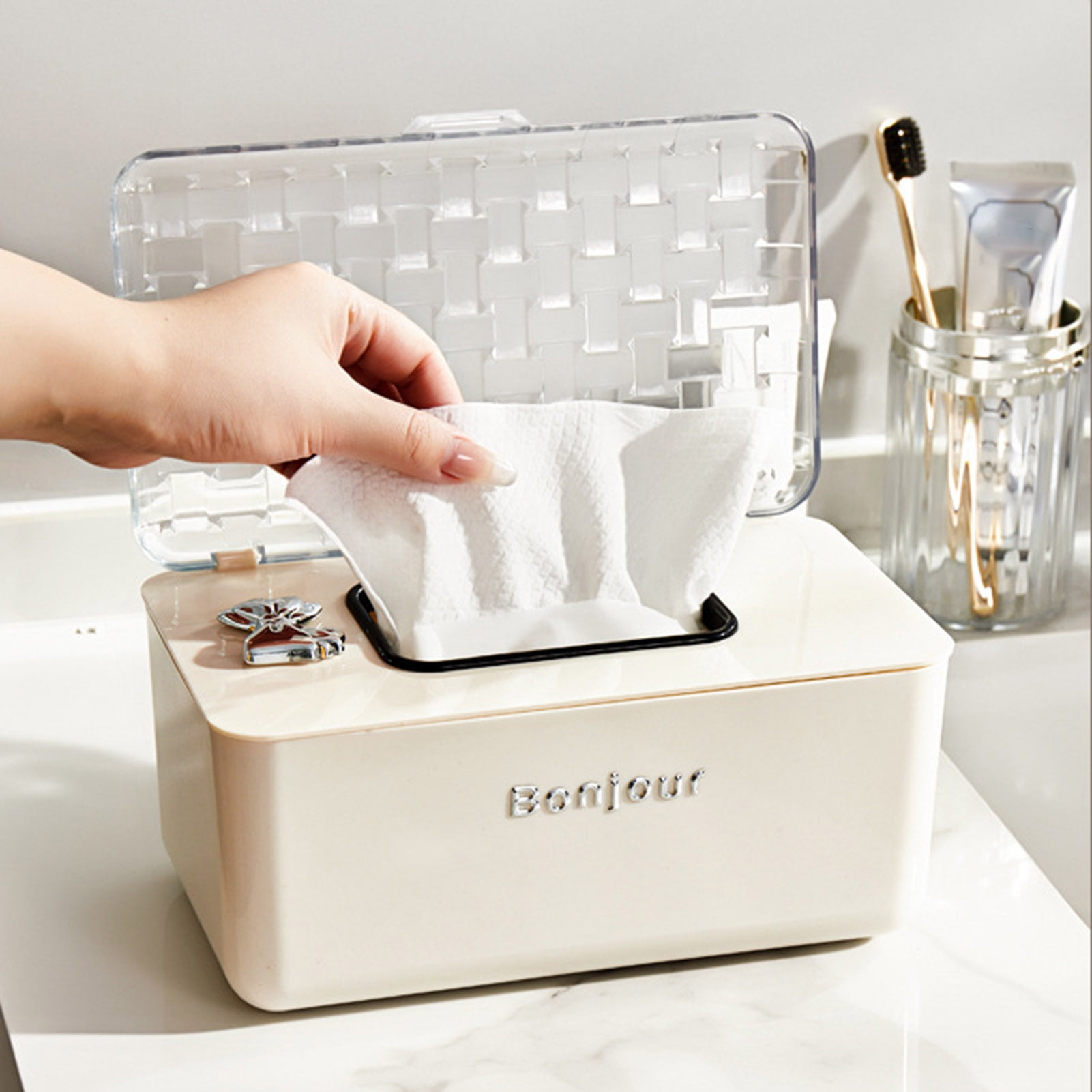 Xeyise Tissue Box Stylish Woven Texture Wall-Mounted Tissue Storage Box ...