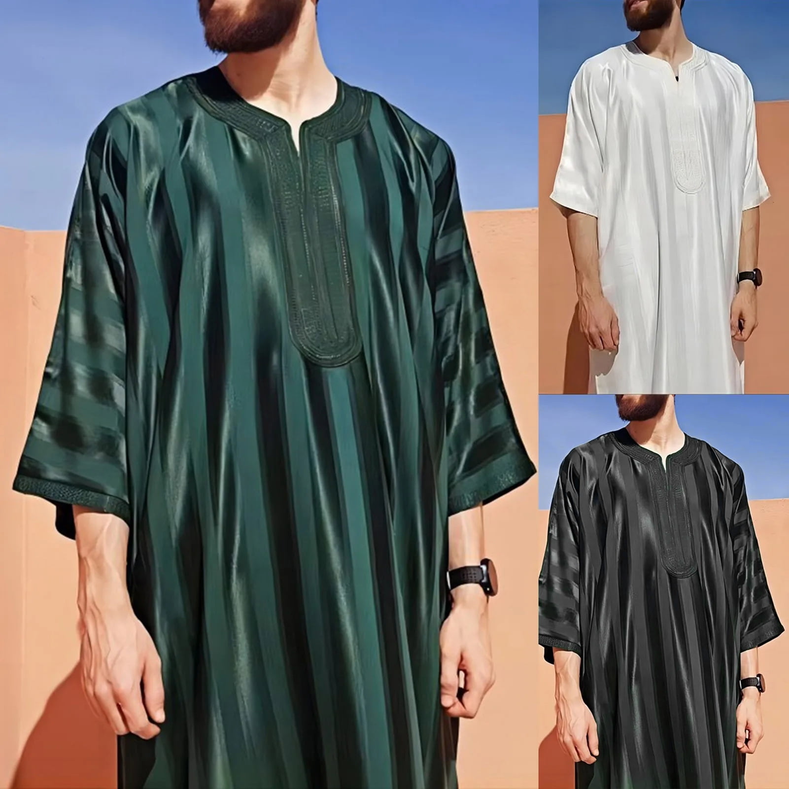 Xeyise Traditional Men Long Robe Middle East Retro Clothes Round Neck ...