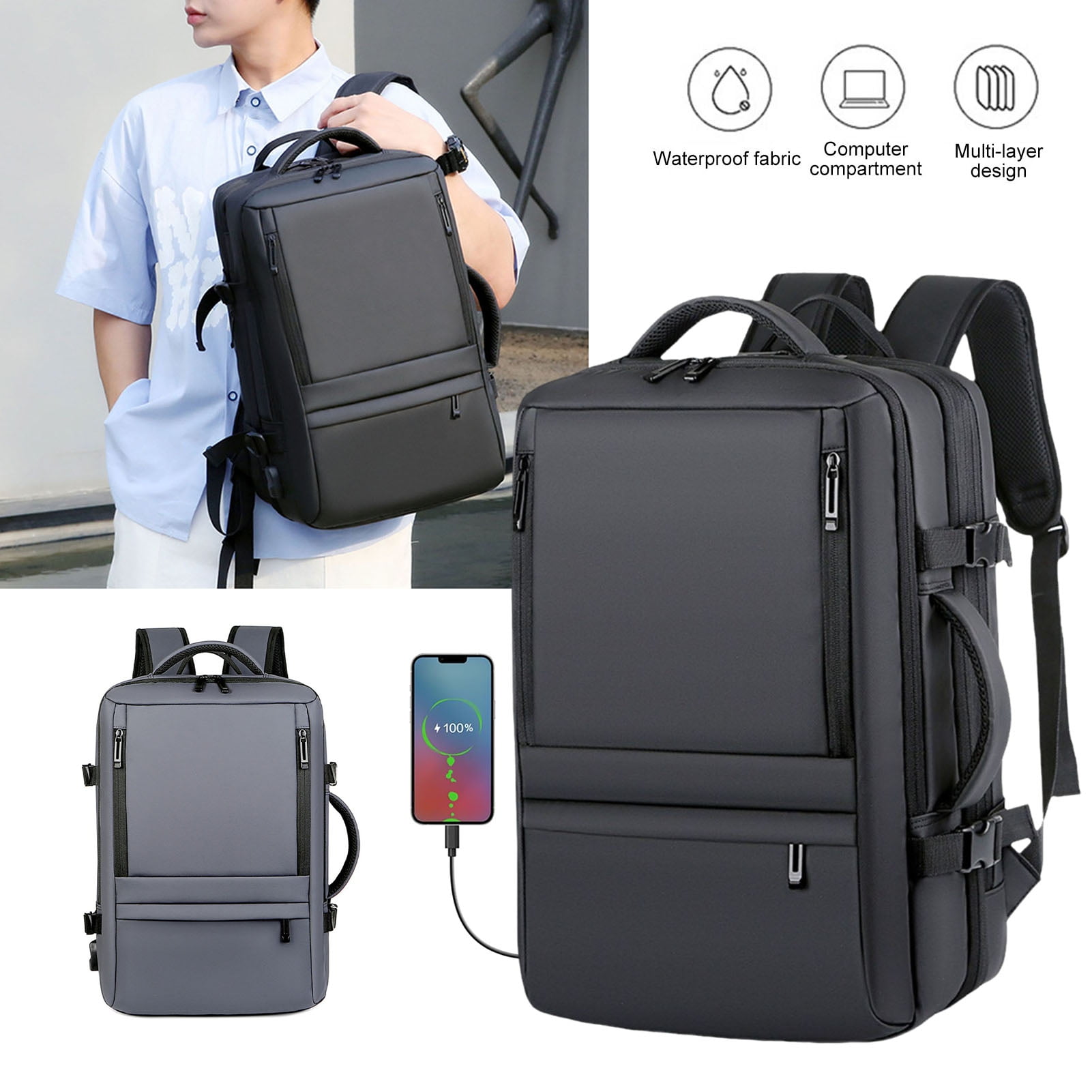 Xeyise Travel Backpack with USB Charging Port Carry-on Bag Waterproof ...