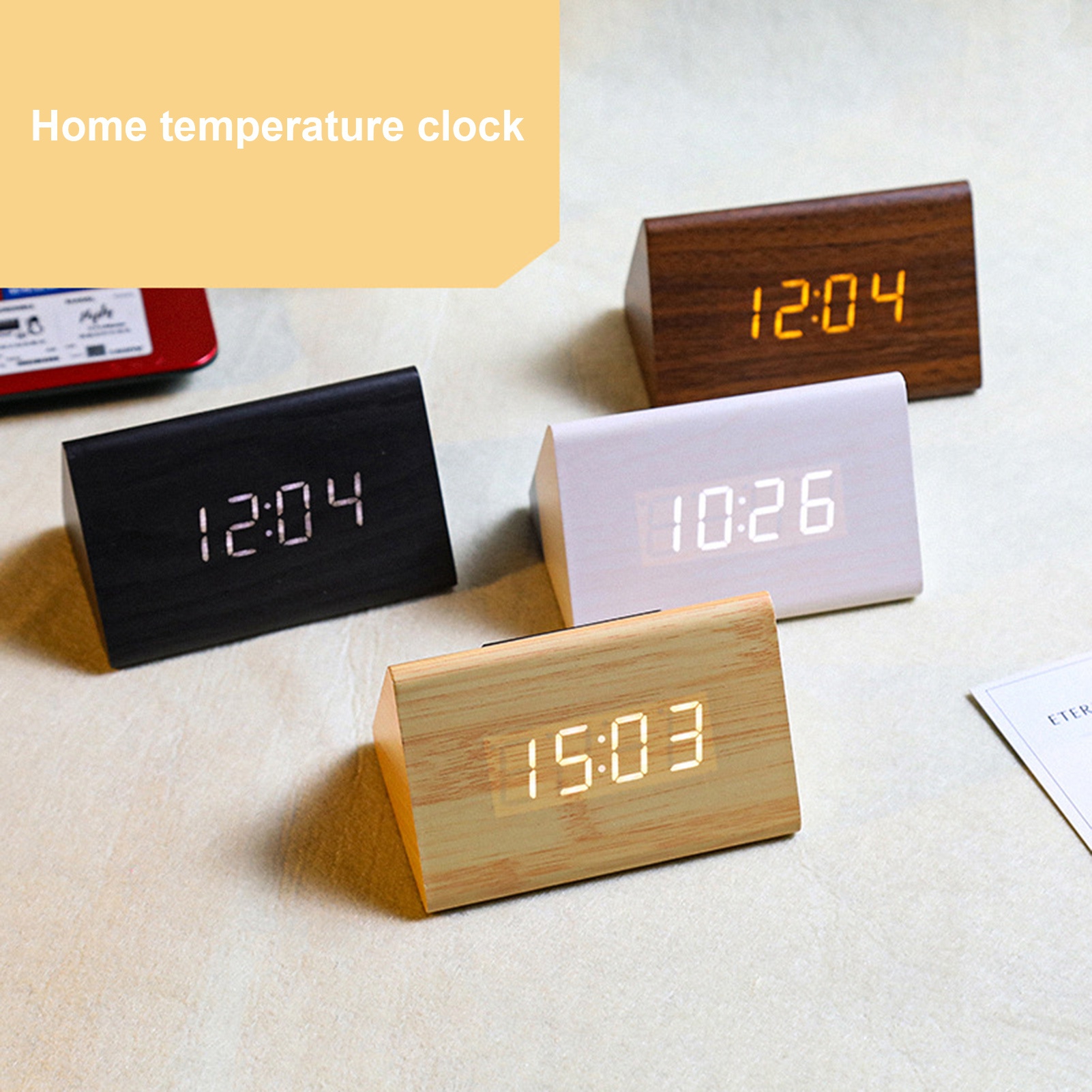 Xeyise Triangle Wooden Digital Alarm Clock with USB Charger 3-Level ...
