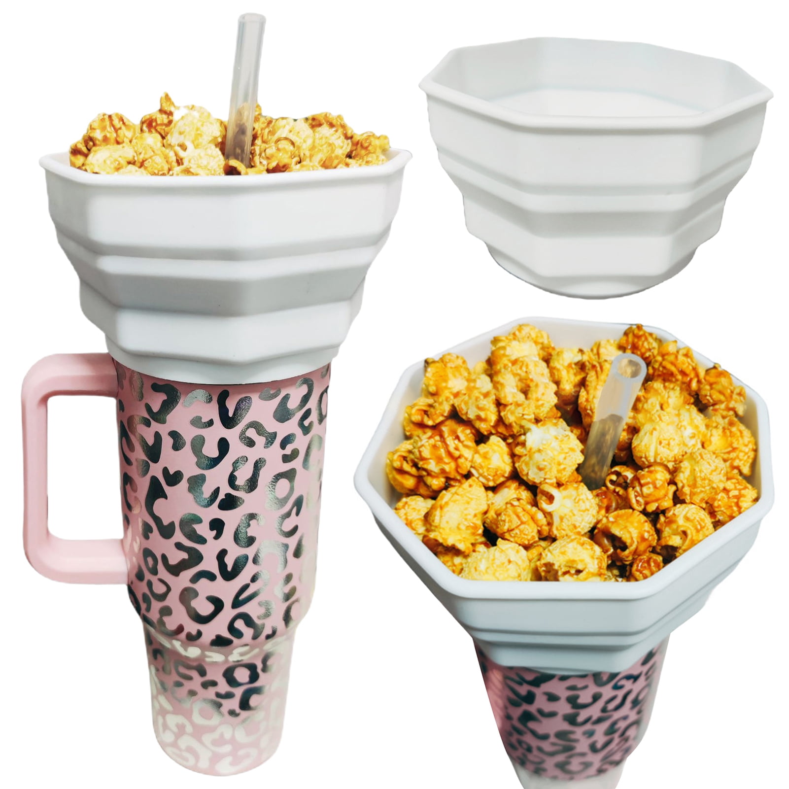 Xeyise Tumbler Silicone Snack Tray with Straw Folding Large Capacity ...