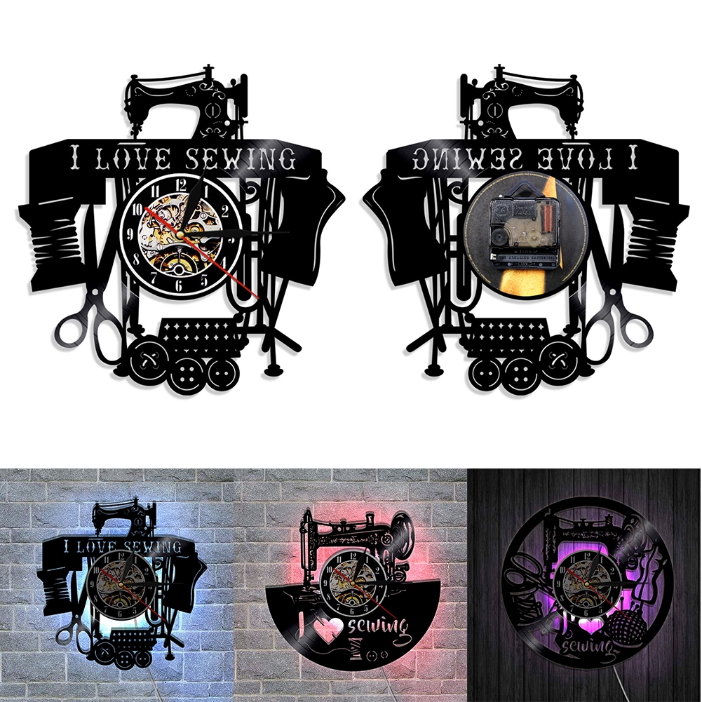 Xeyise Vintage Handmade I Love Sewing Machine Silent Record Wall Clock ...