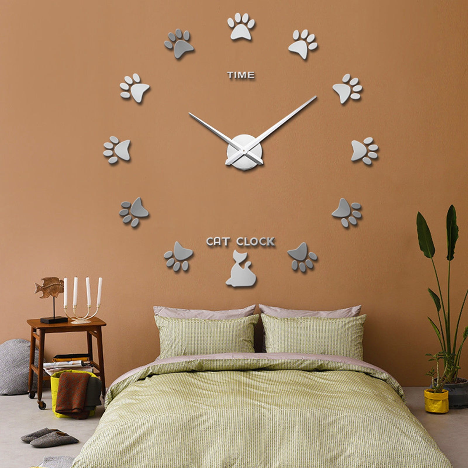 Xeyise Wall Clock DIY 3D Cat Wall Clock Sticker Living Room Kitty Claw ...