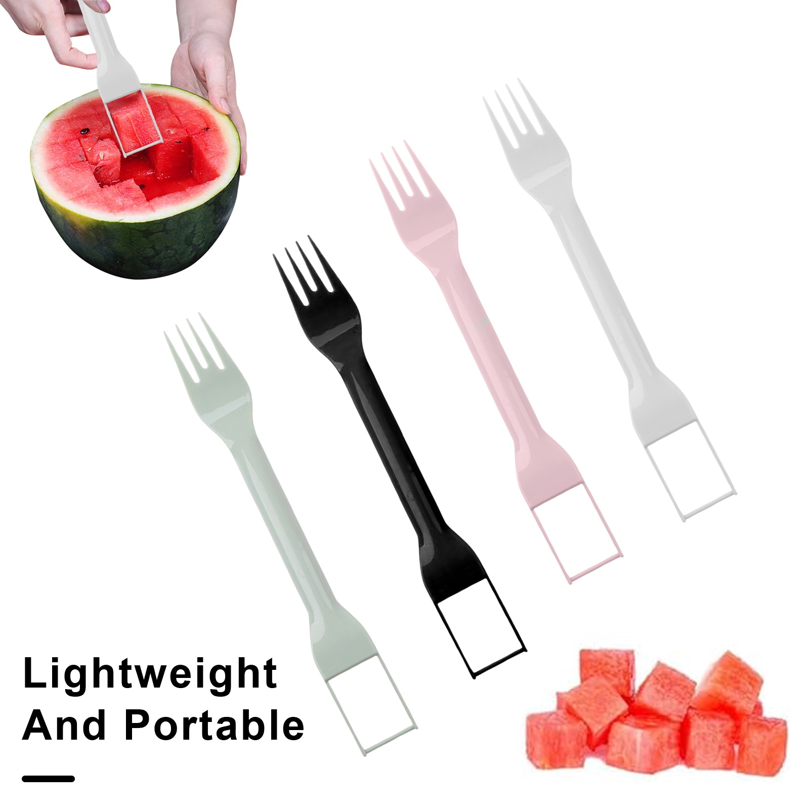 Xeyise Watermelon Fork Slicer 2-in-1 Stainless Steel Watermelon Cube Cutter Fruit Fork Efficient ...