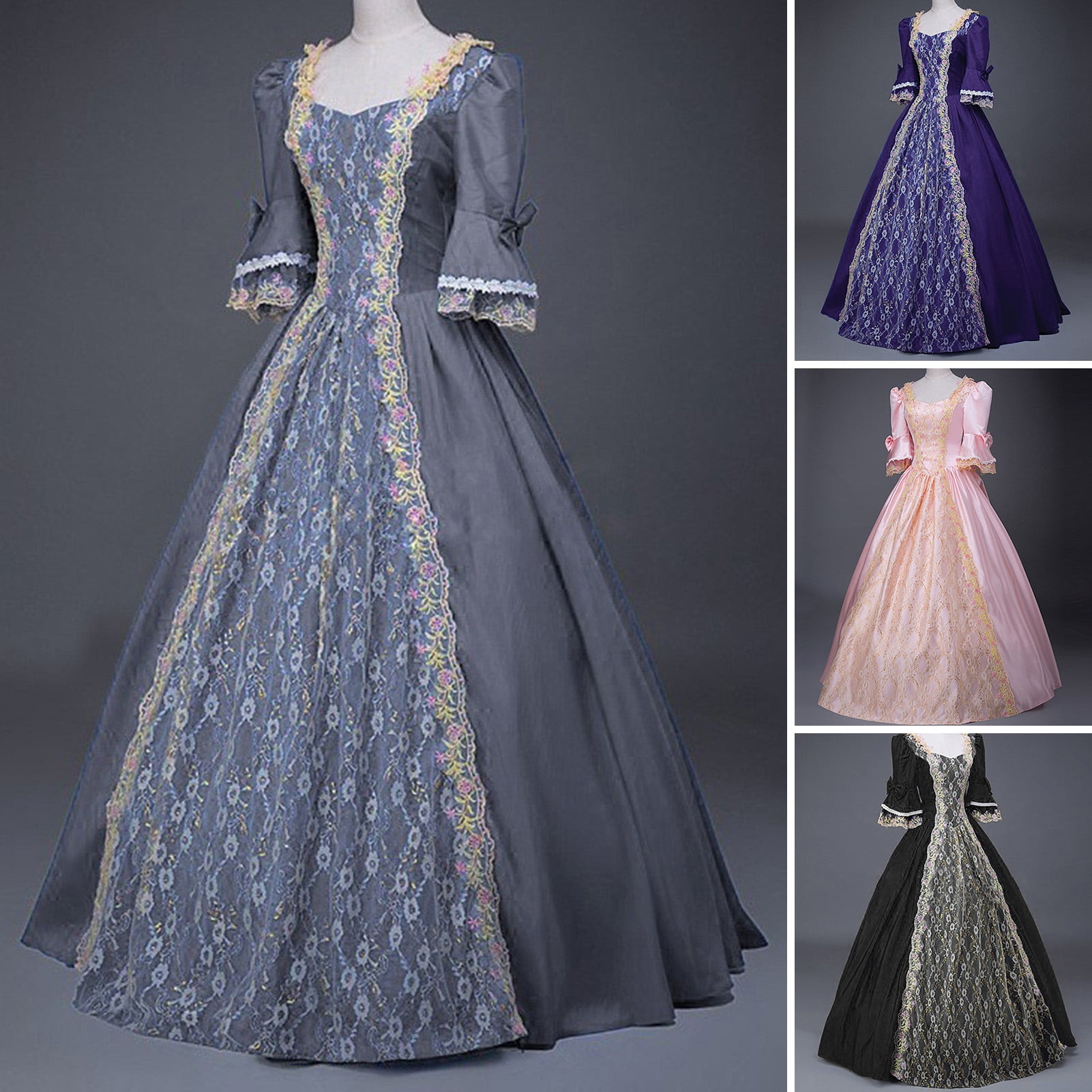 Xeyise Women Performance Dress Stage Show Retro Royal Style Lace Bow ...